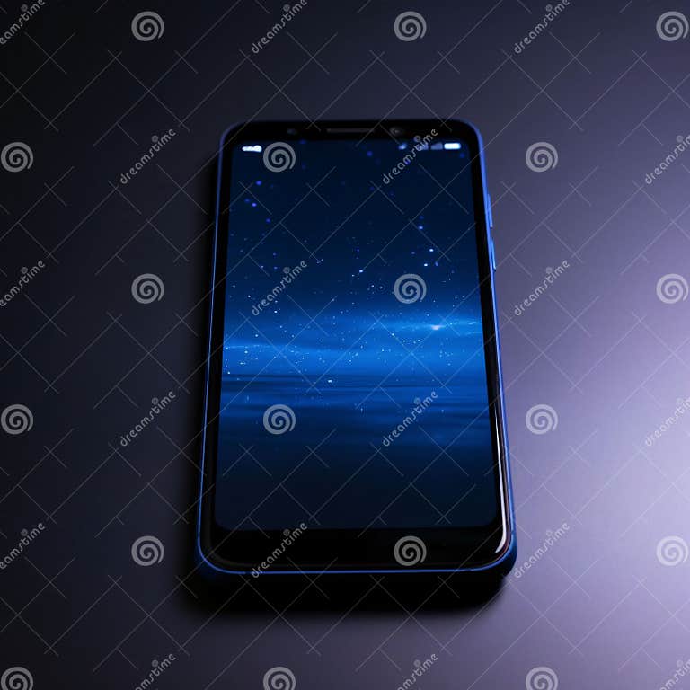 Smartphone with Blue Screen and Starry Night Sky on the Background ...