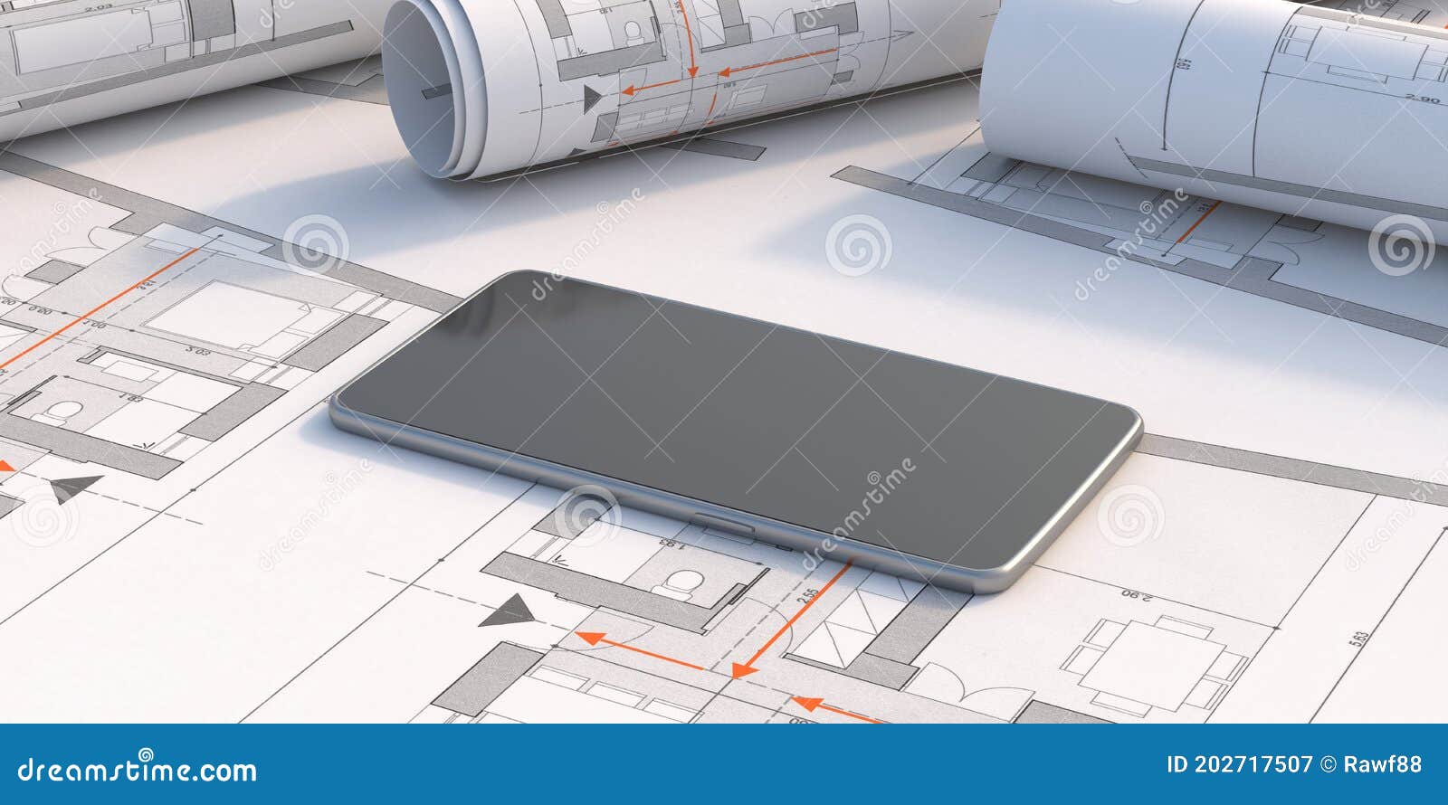 Smartphone on Blueprint Background. 3d Illustration Stock Illustration ...