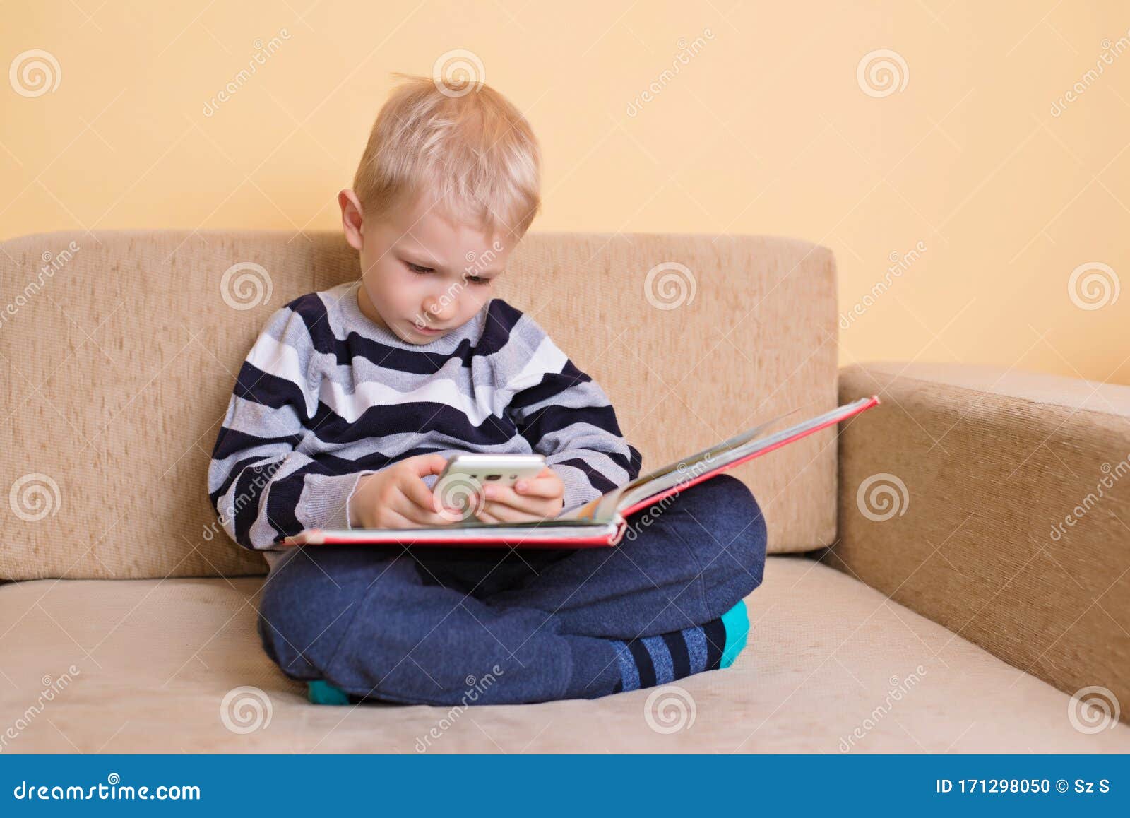 Smartphone or a Book. Young Kid Choose the Phone Stock Photo - Image of ...