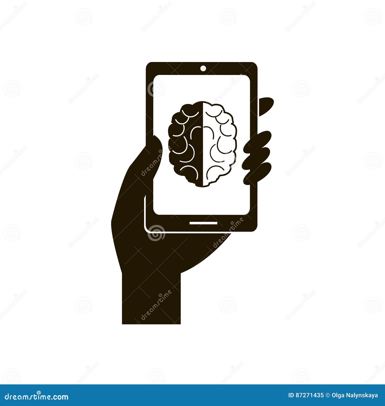 Smartphone and Brain Icon stock vector. Illustration of internet - 87271435