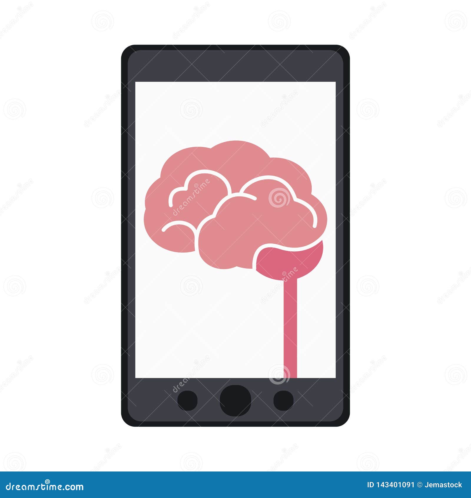 Smartphone with brain stock vector. Illustration of technology - 143401091