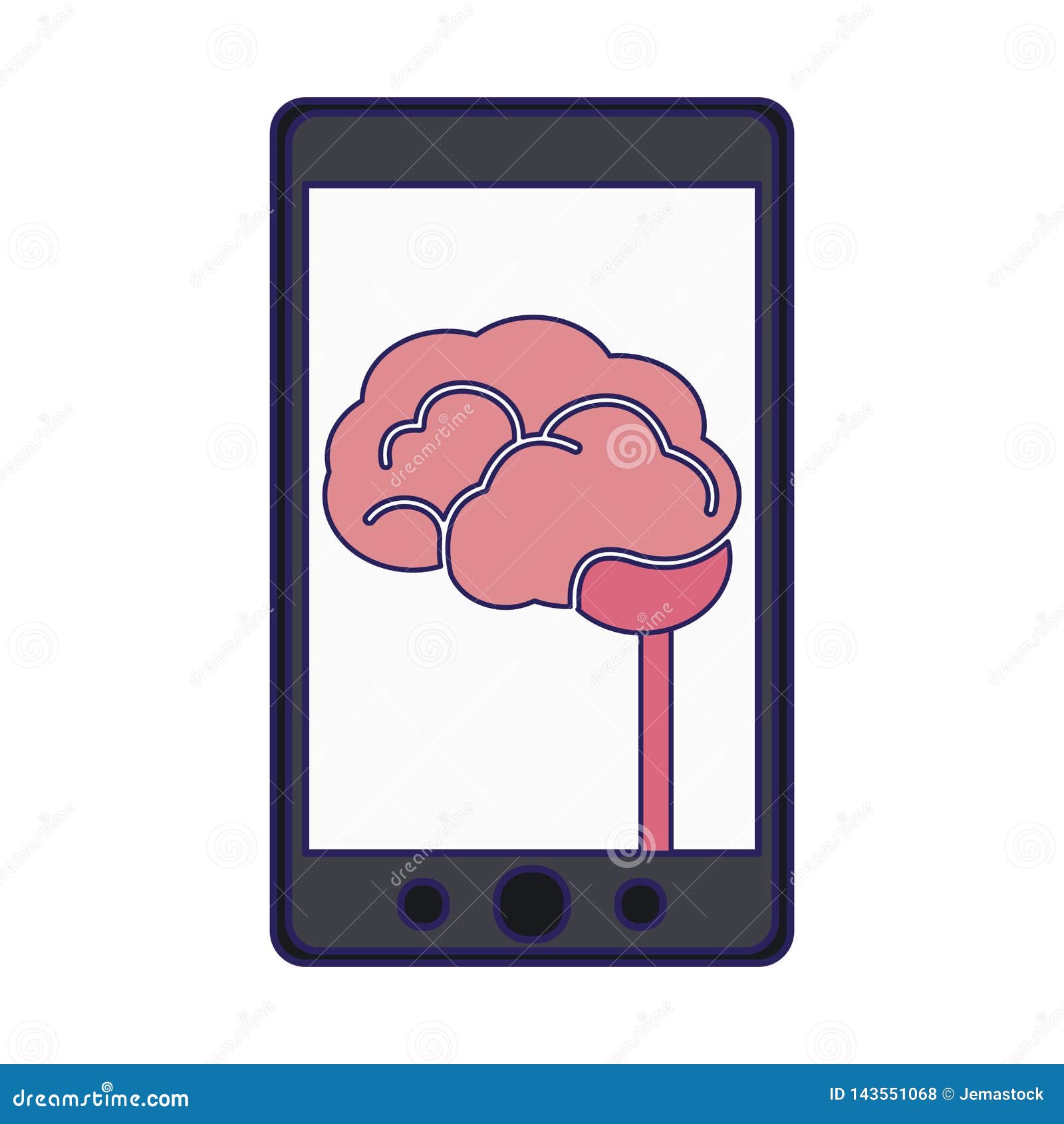 Smartphone with brain stock vector. Illustration of information - 143551068