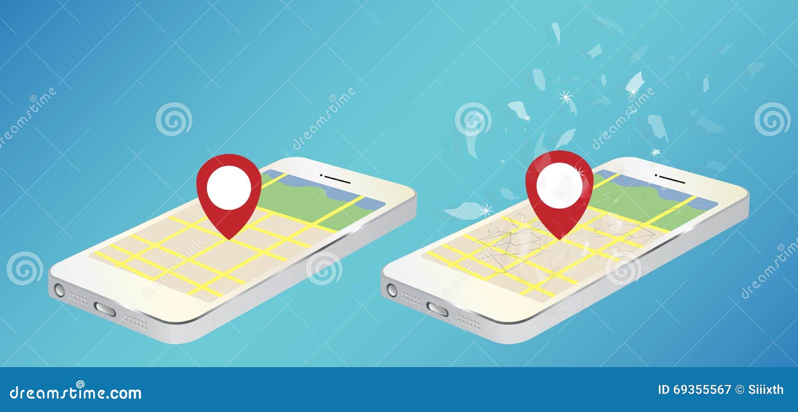 Smartphone and Broken Smartphone Using a Gps Navigator Map Stock ...