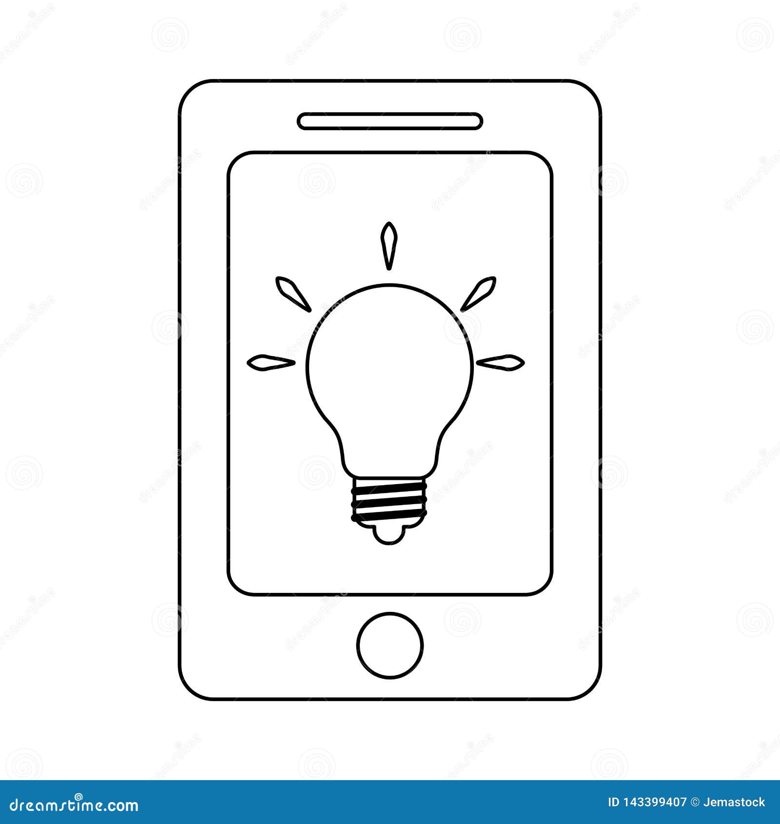 Smartphone with Bulb Light in Black and White Stock Vector ...