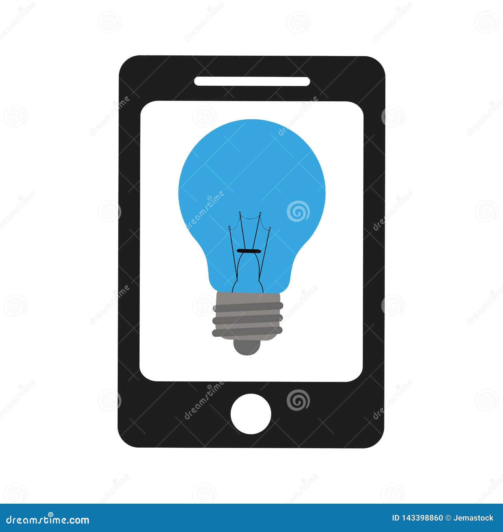 Smartphone with bulb light stock vector. Illustration of idea - 143398860