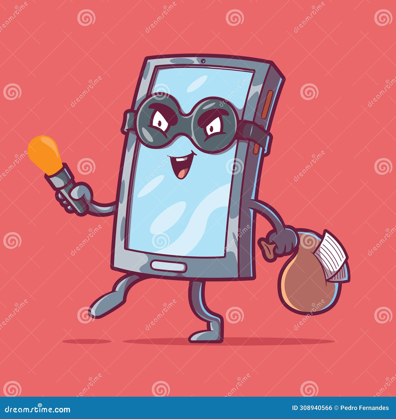 Smartphone Burglar Stealing Documents Vector Illustration. Stock ...