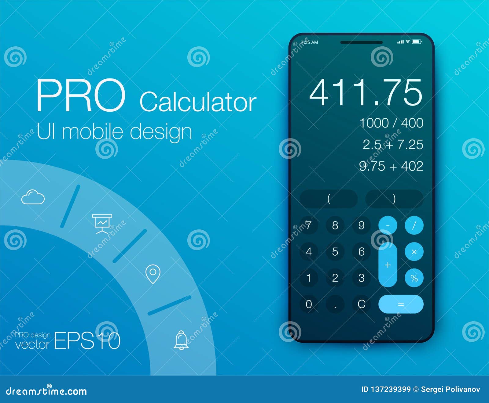 Smartphone with Calculator App, Vector Realistic Illustration Stock ...