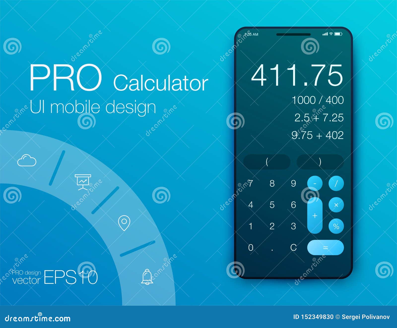 Smartphone with Calculator. Ui Design with Colorfull Graphics Stock ...