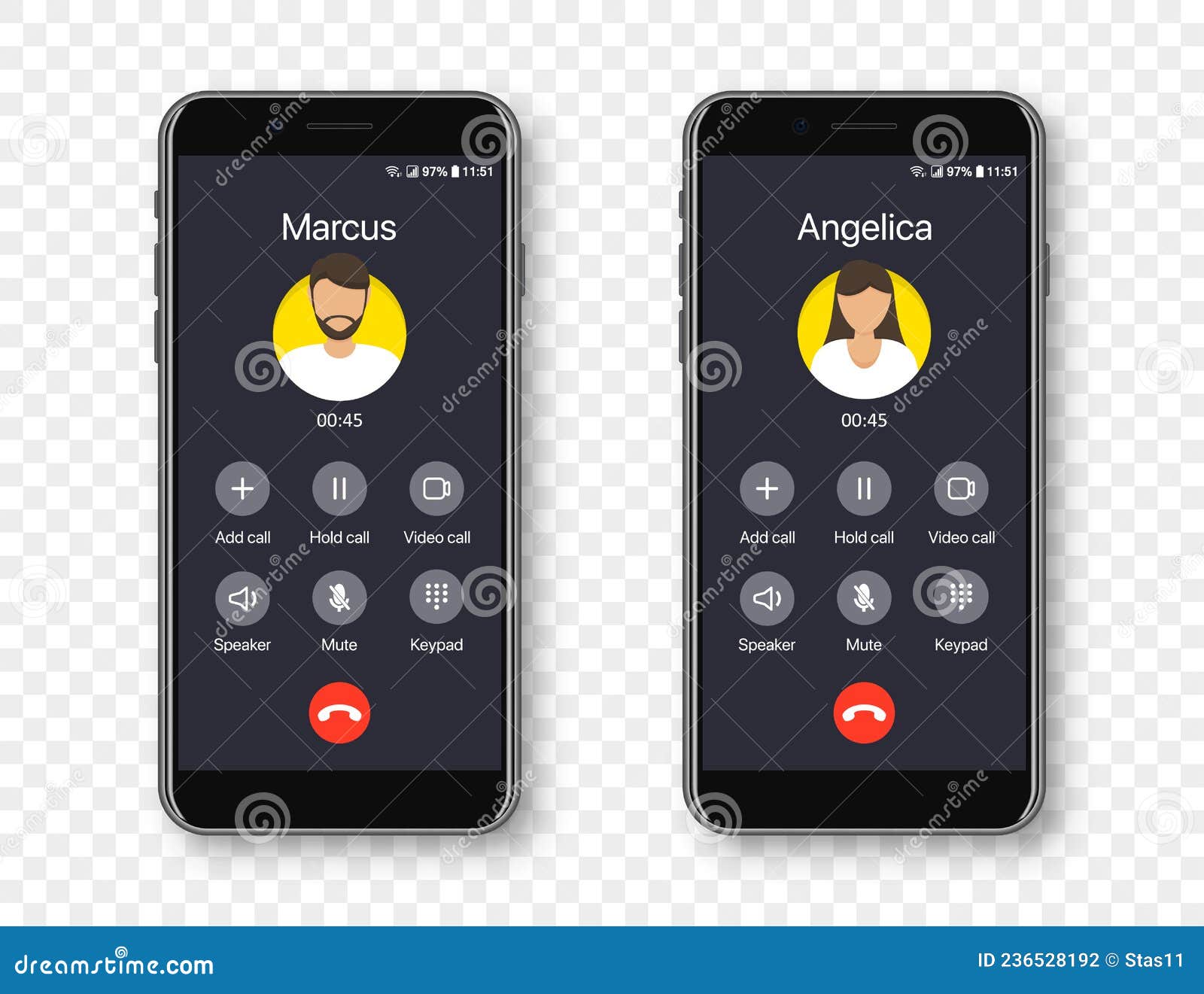 Smartphone Call App Interface Template with Man and Woman User Icon ...