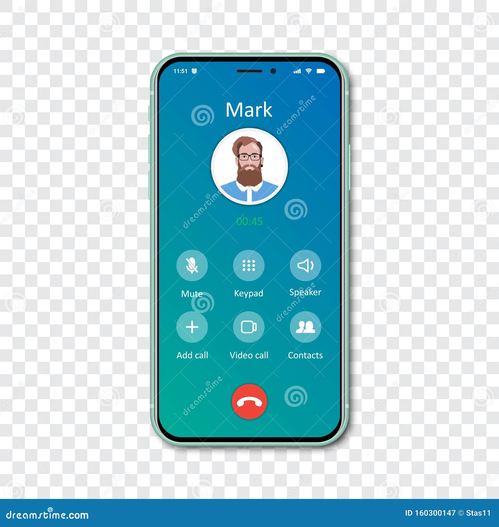 Smartphone Call App Interface Template on a Transparent Background ...