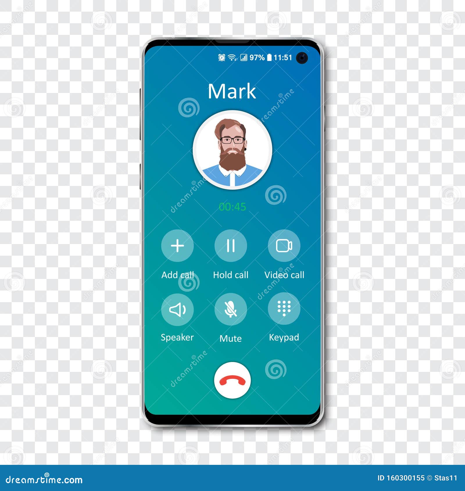 Smartphone Call App Interface Template on a Transparent Background ...