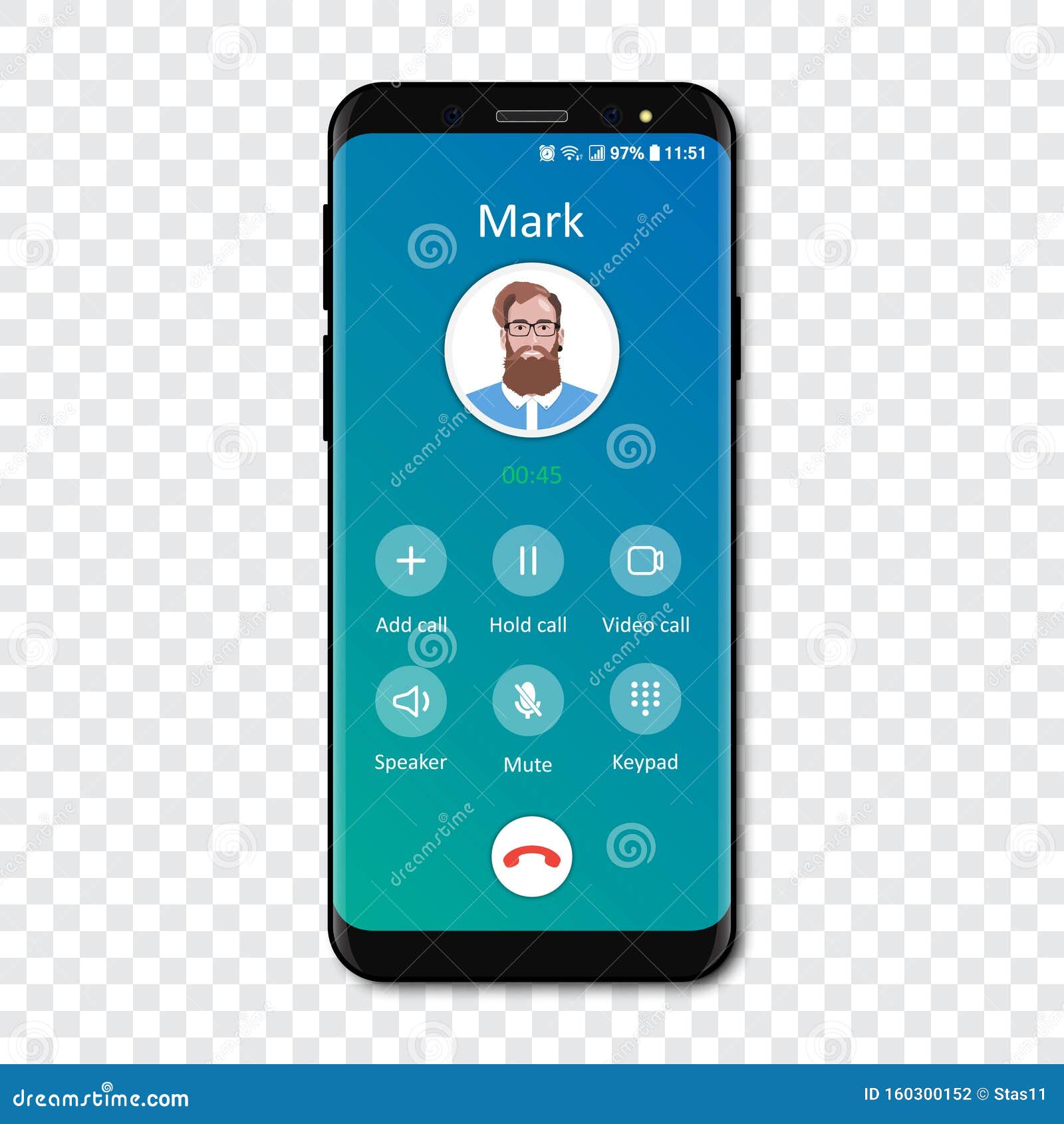 Smartphone Call App Interface Template on a Transparent Background ...
