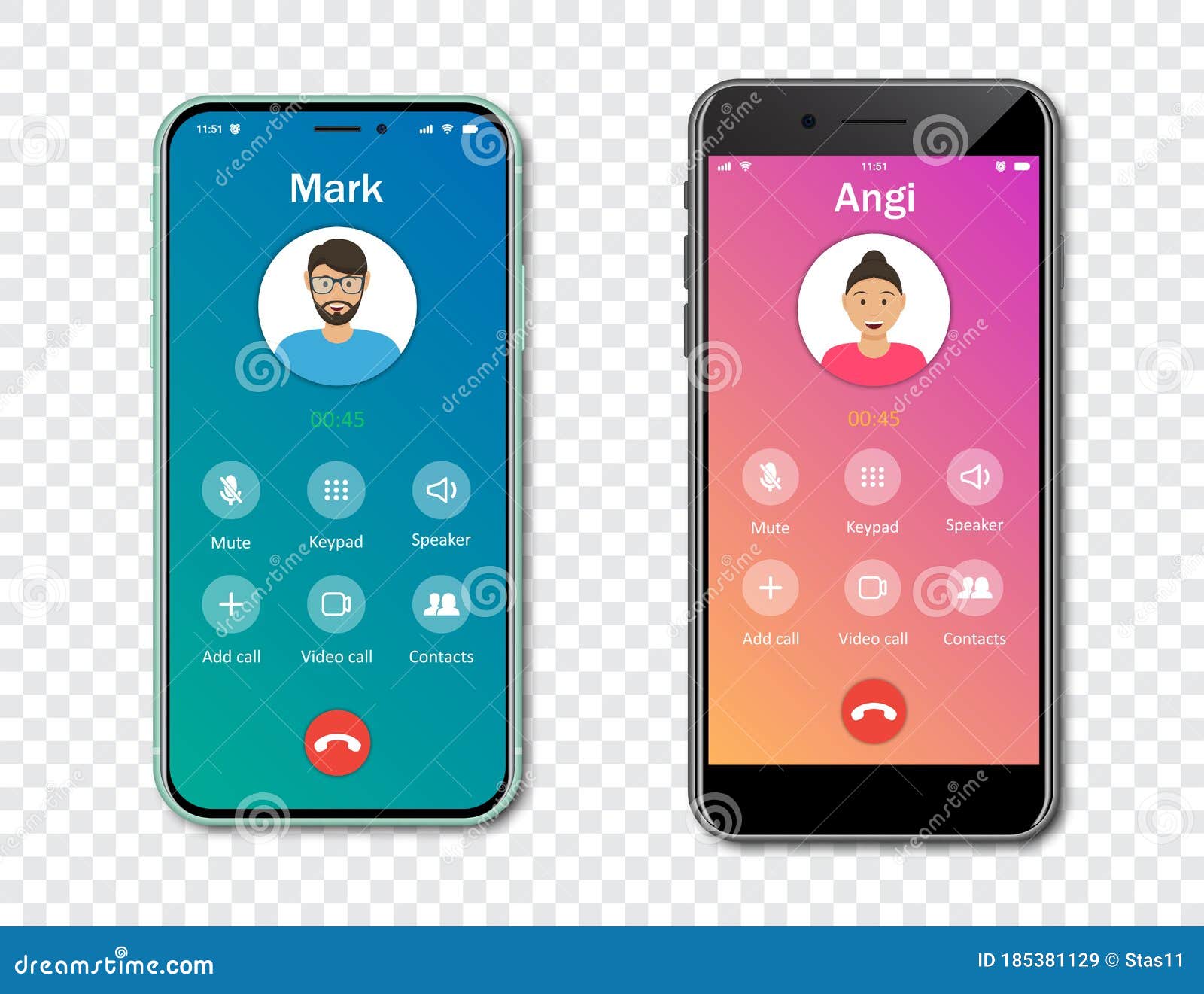 Smartphone Call App Interface Template on a Transparent Background ...