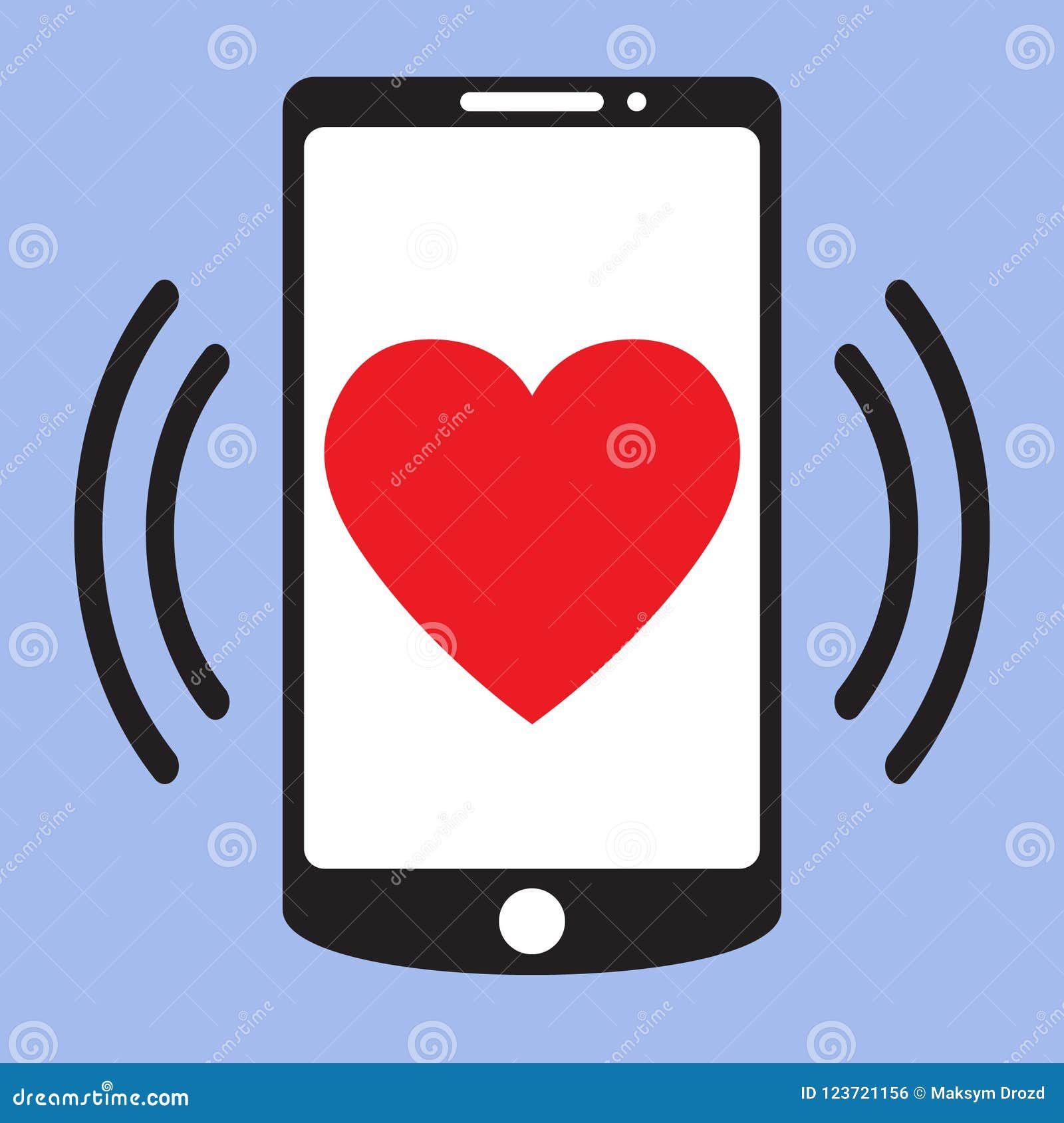 Smartphone Call with Heart on Screen, Love Message, Vector Icon Stock ...