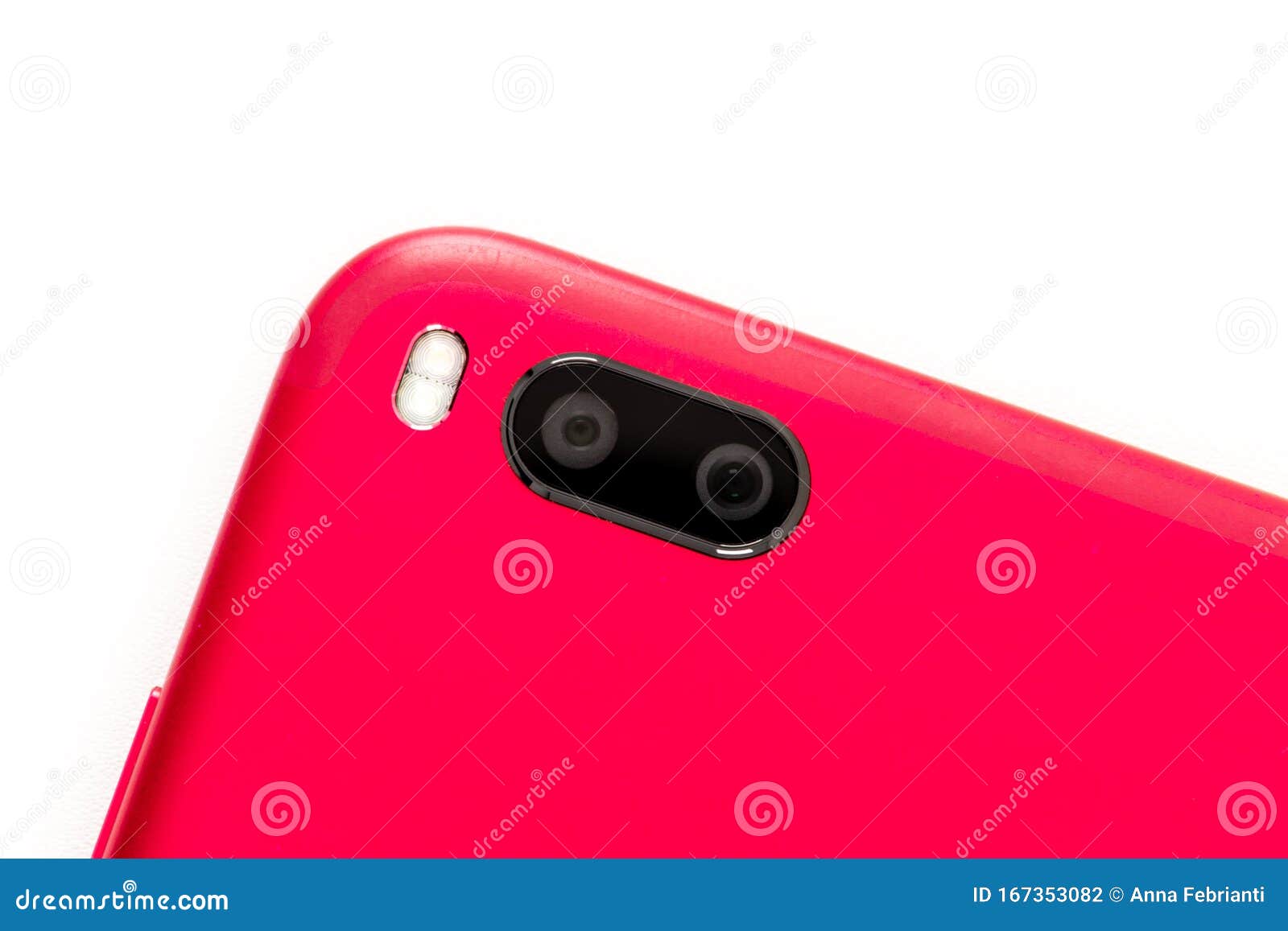 Smartphone Camera with Dual Lens Technology on Red Body Stock Photo ...