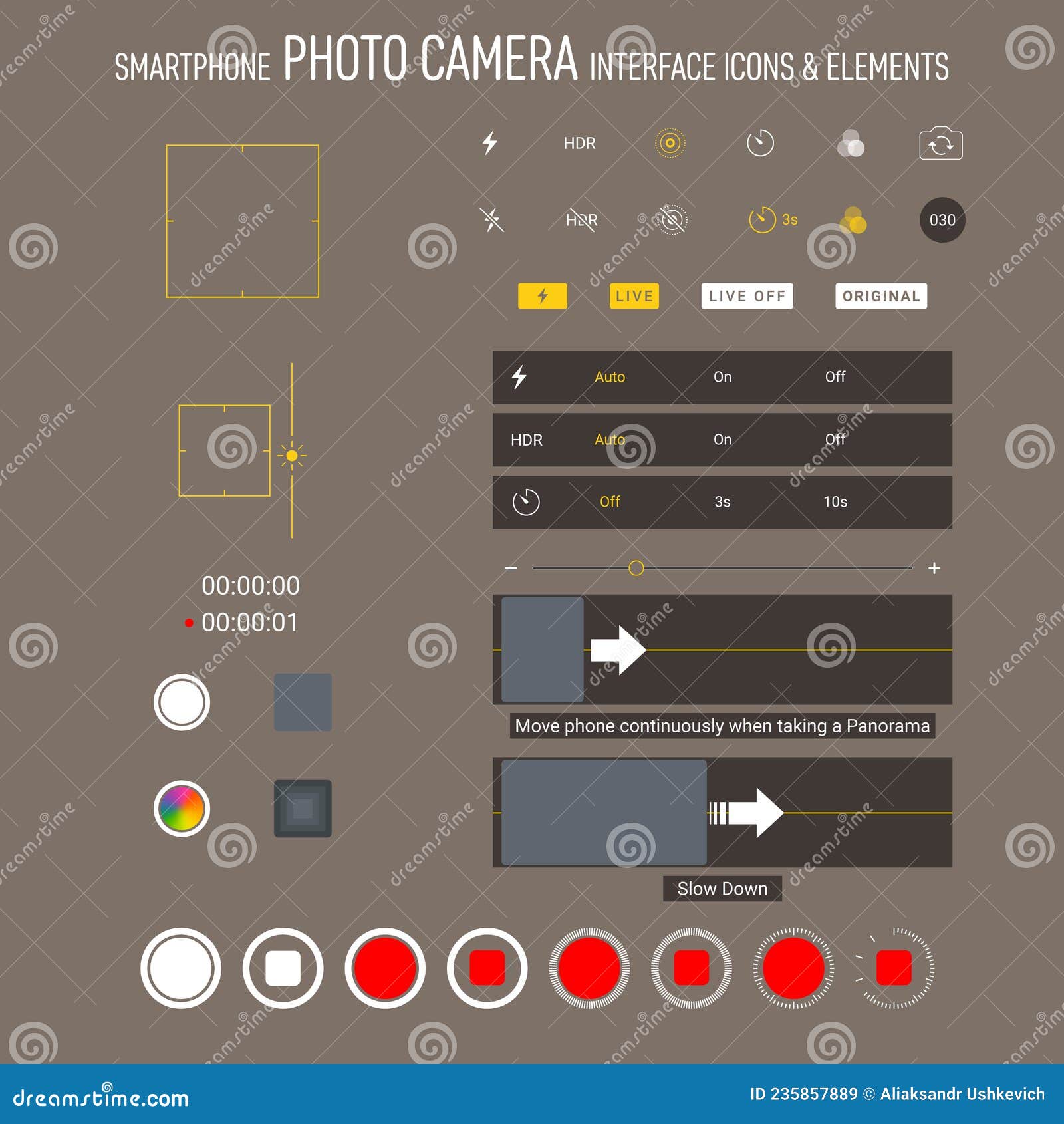 Smartphone Camera Screen Icons Stock Vector - Illustration of camera ...