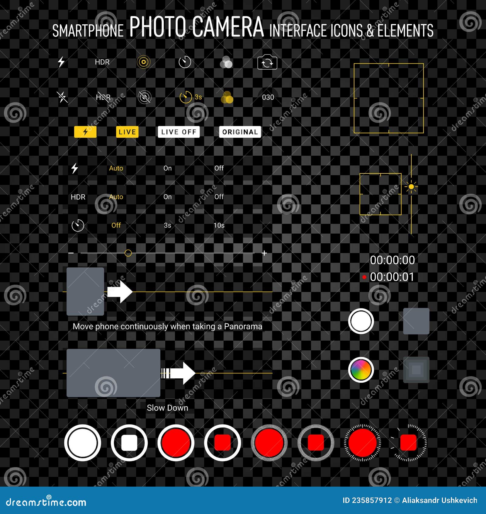Smartphone Camera Screen Icons Stock Vector - Illustration of icon ...