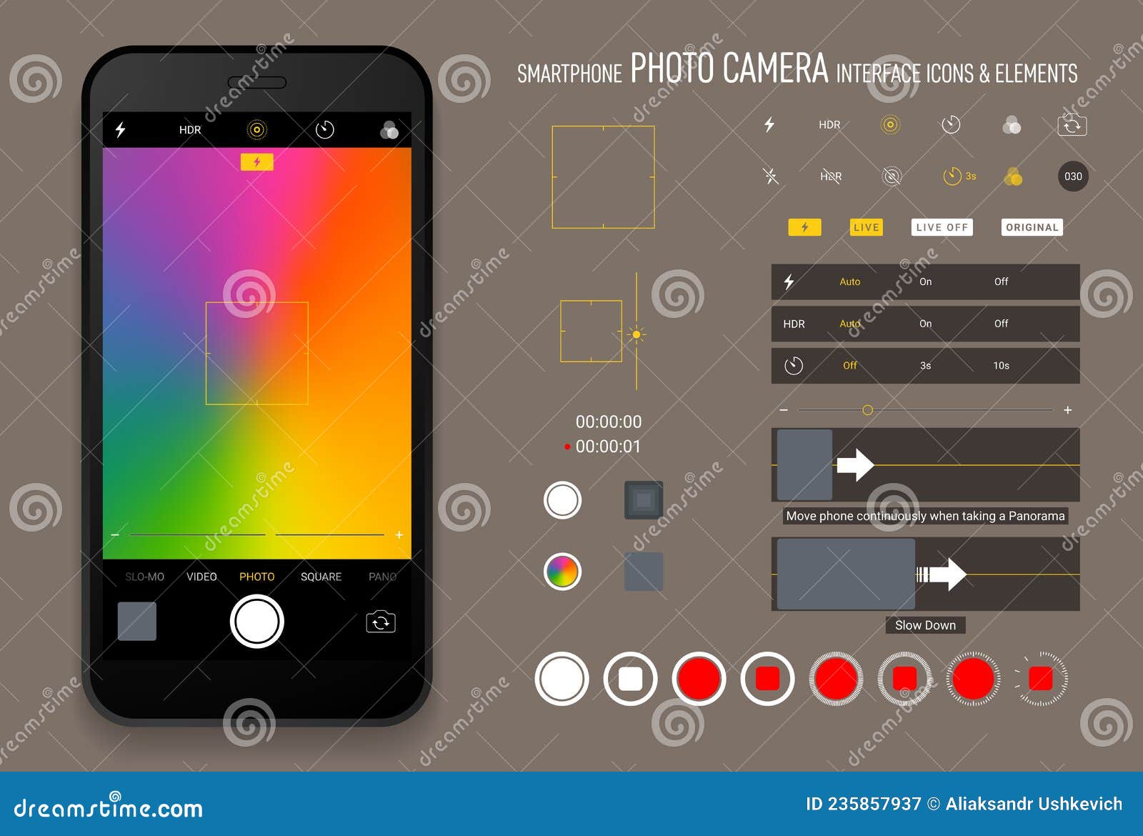 Smartphone Camera Screen Icons Stock Vector - Illustration of smart ...