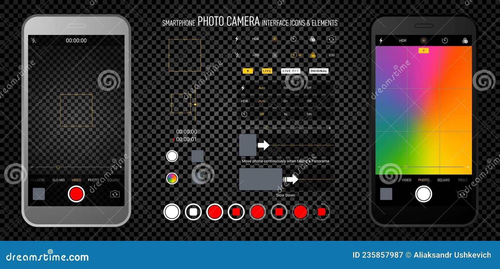 Smartphone Camera Screen Icons Stock Vector - Illustration of button ...