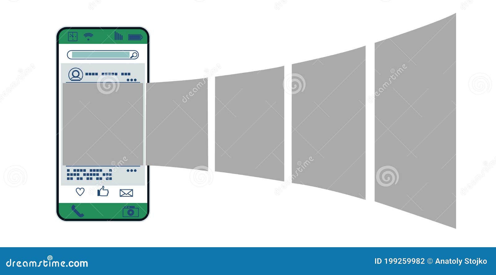 Smartphone Carousel Interface with Social Network. Template Vector ...