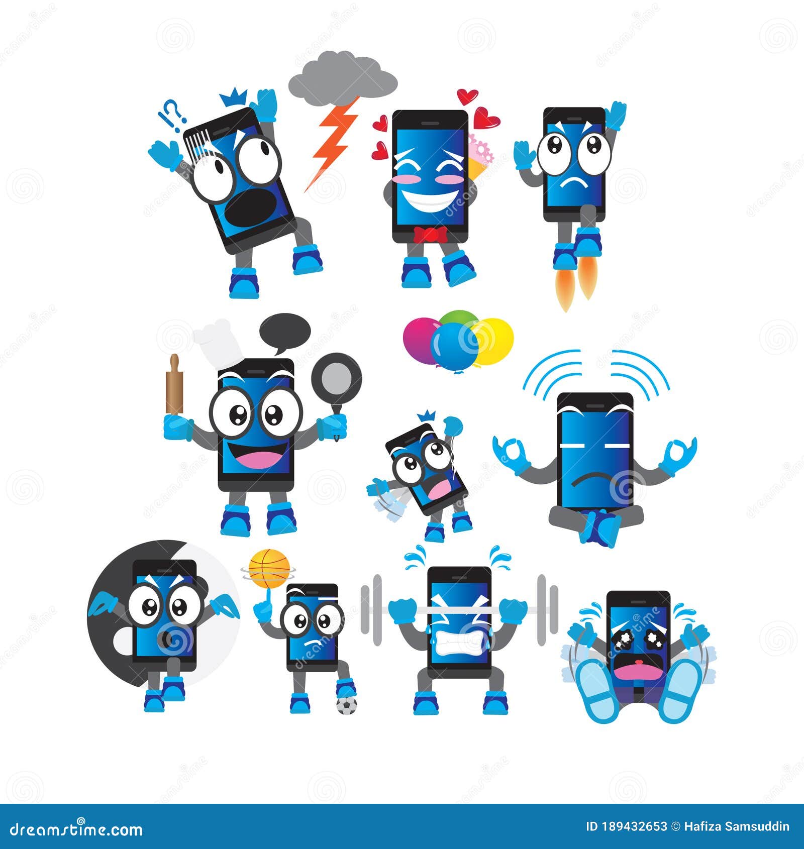Smartphone Cartoon with Different Actions. Vector Illustration ...