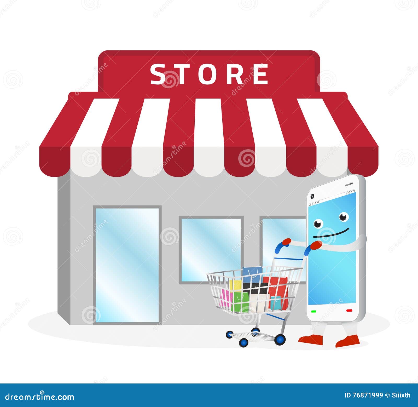 Smartphone Cartoon Shopping at Store Stock Vector - Illustration of ...