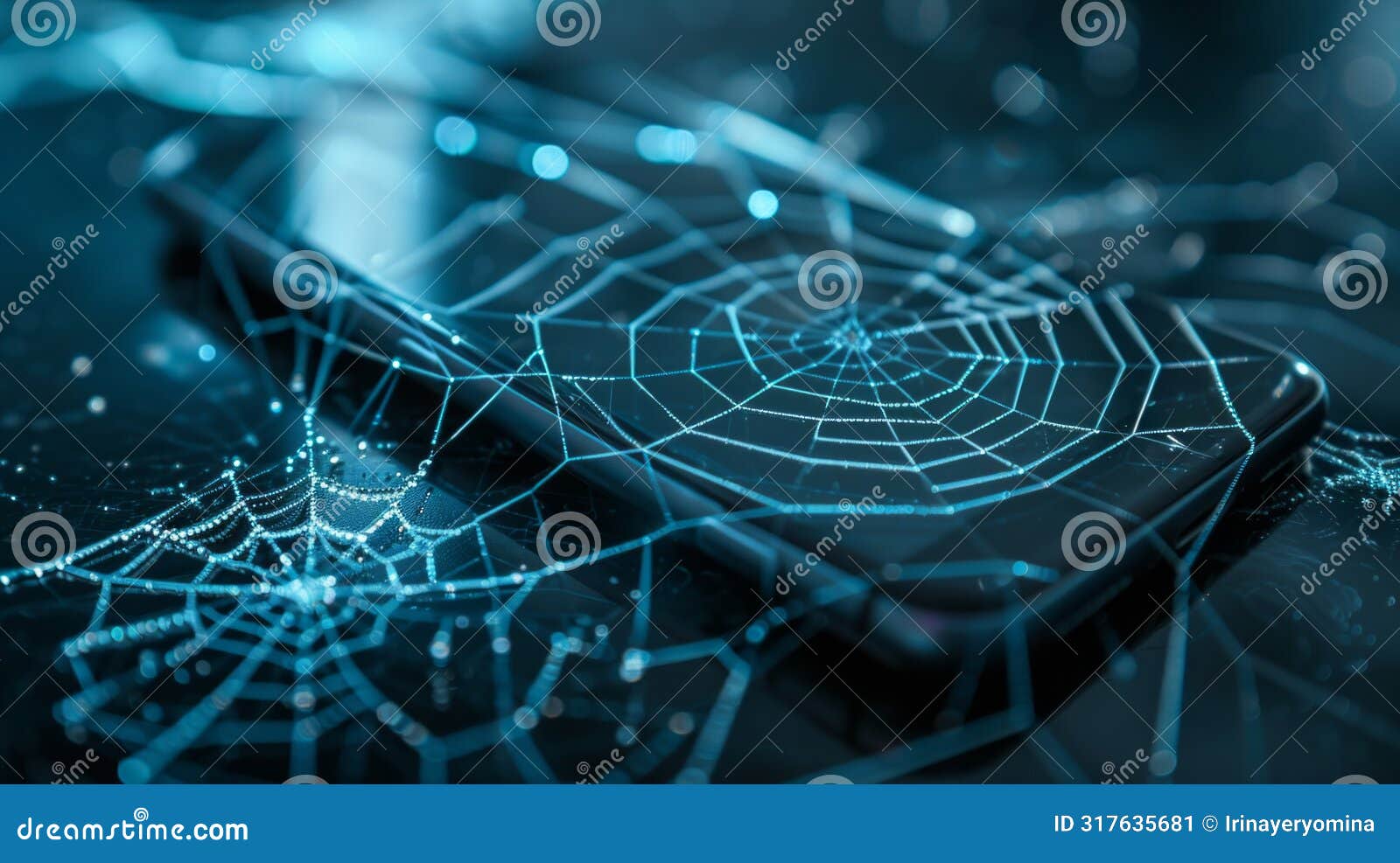 Digital Spider Web Emanating from Smartphone Stock Image - Image of ...