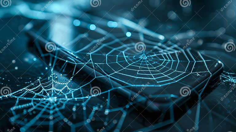 Digital Spider Web Emanating from Smartphone Stock Image - Image of ...