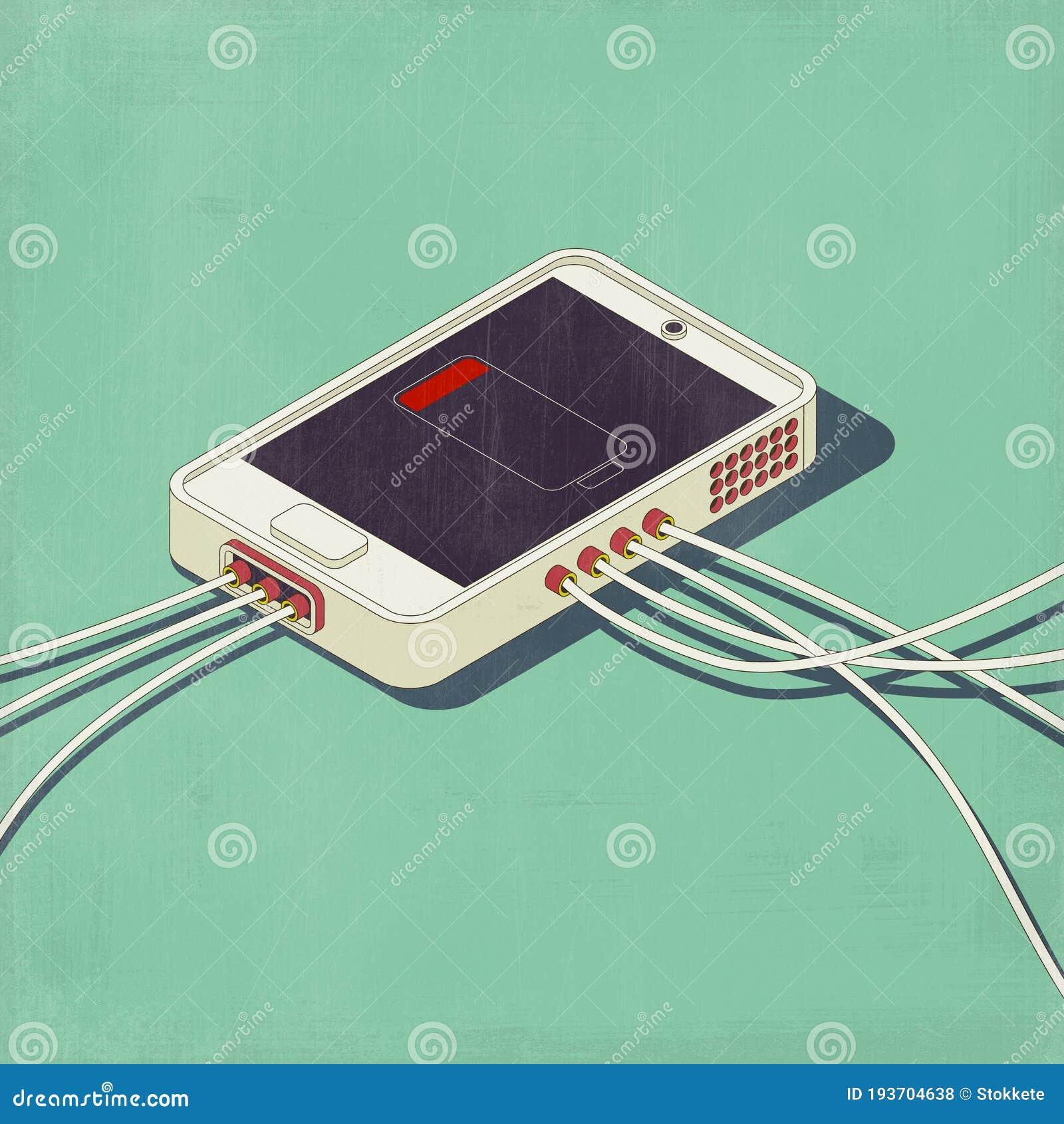 Smartphone on Charge with Many Charging Cables Stock Illustration ...