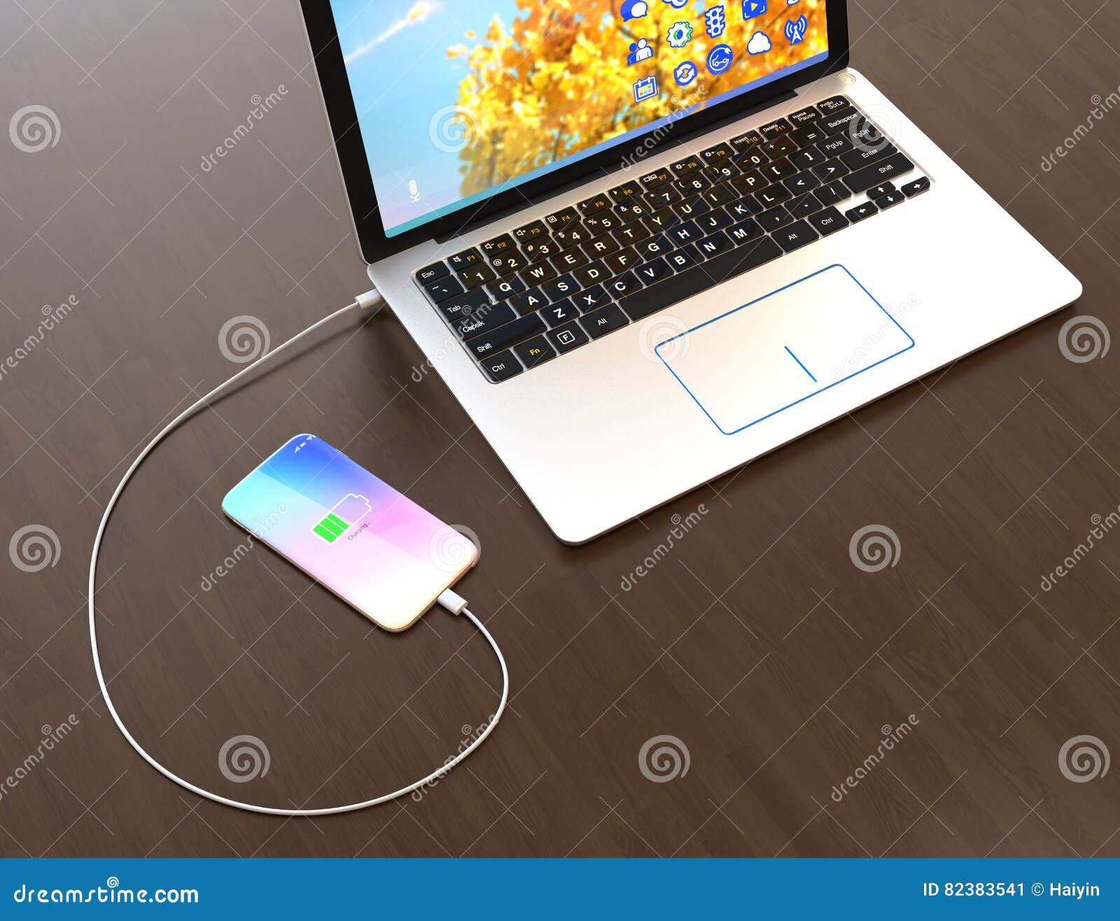 Smartphone Charging from Laptop Computeï½’ Stock Illustration ...