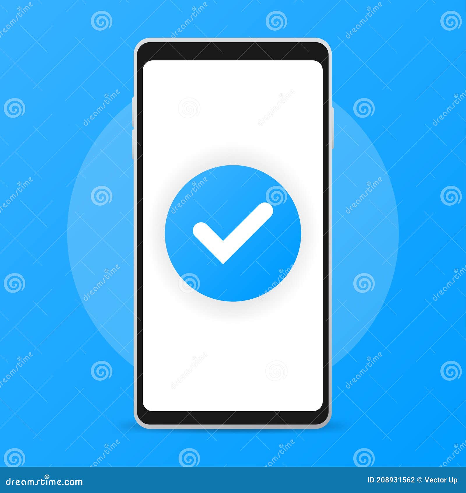 Smartphone and Checkmark, Flat Cartoon Mobile Phone Approved Tick ...