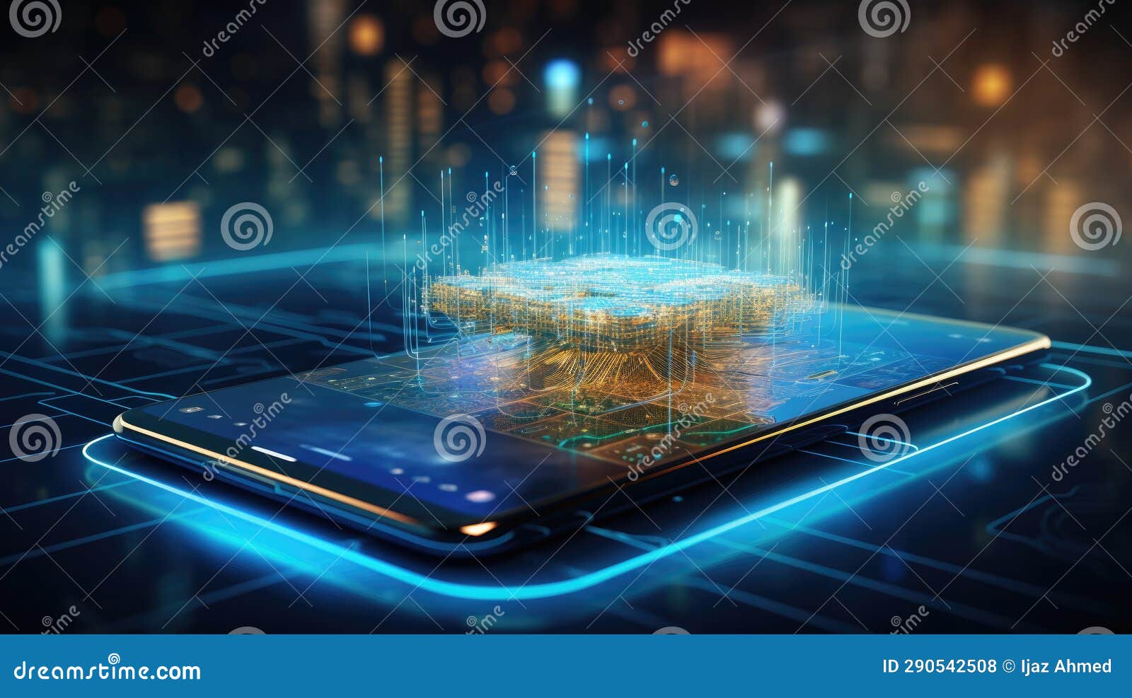 Smartphone with Circuit Board on the Screen. 3d Rendering Stock ...
