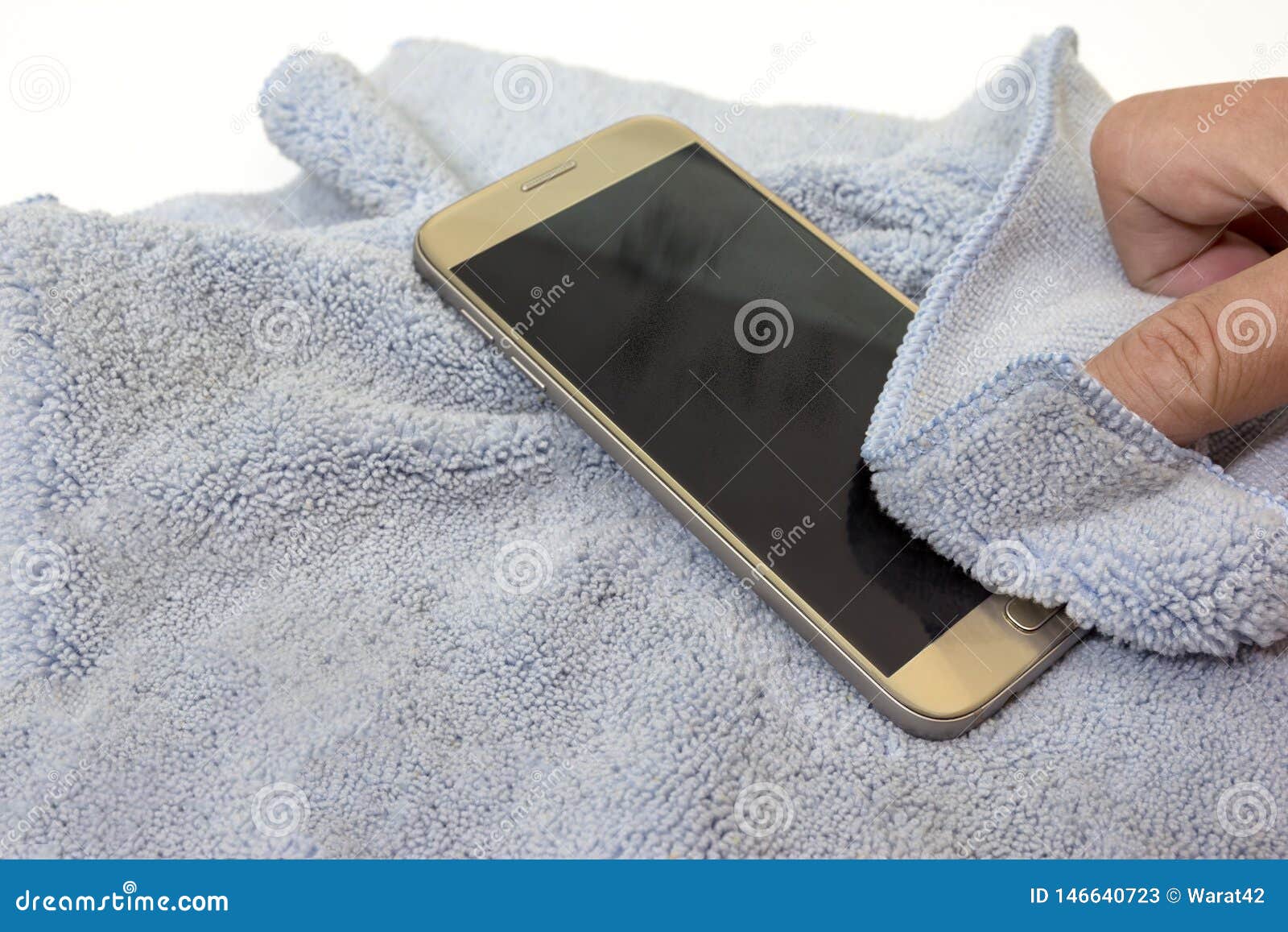 Smartphone Cleaning Dirty Screen with Blue Microfiber Fabric Stock ...