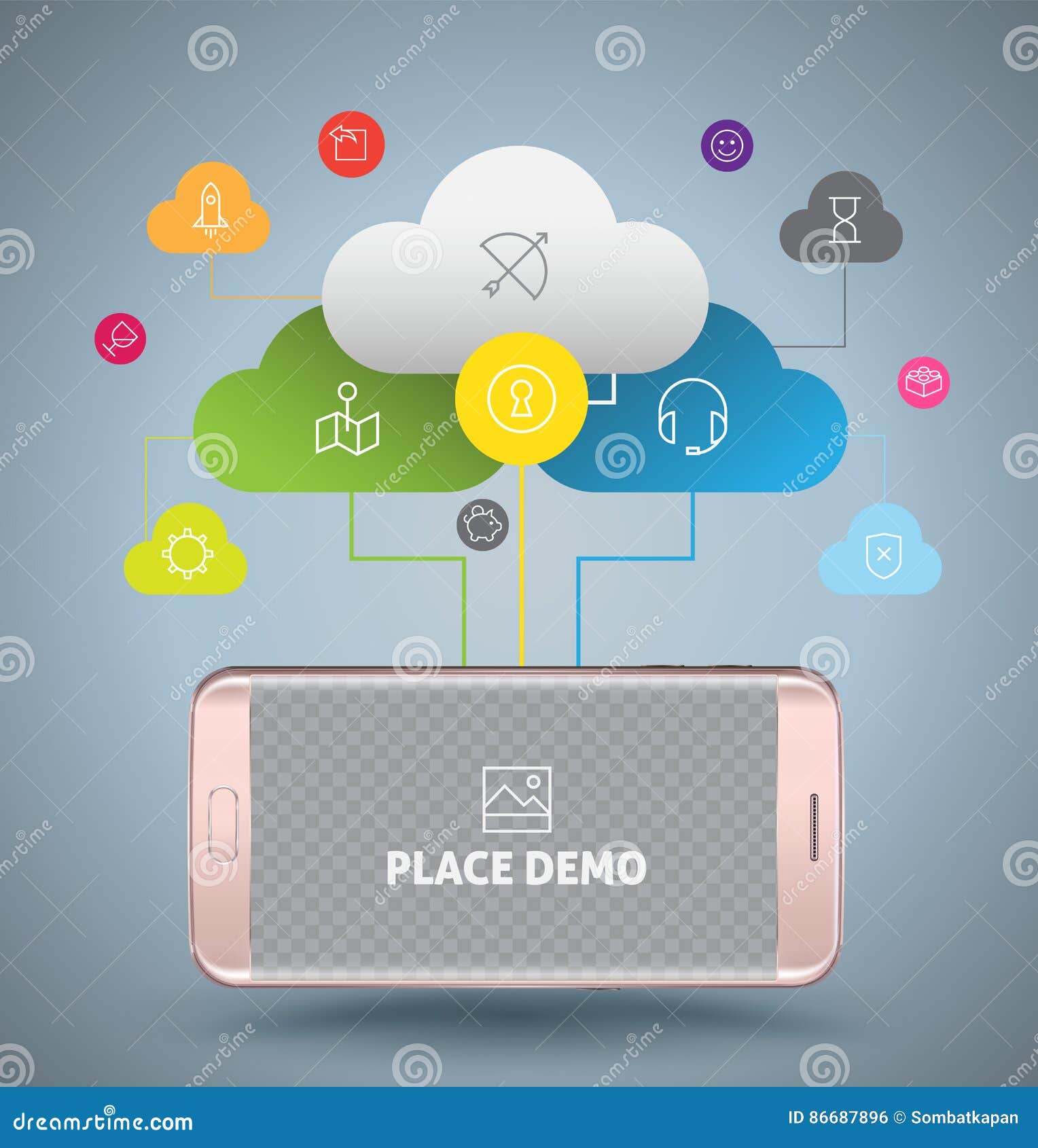Smartphone with Cloud Computing Concept. Stock Vector - Illustration of ...