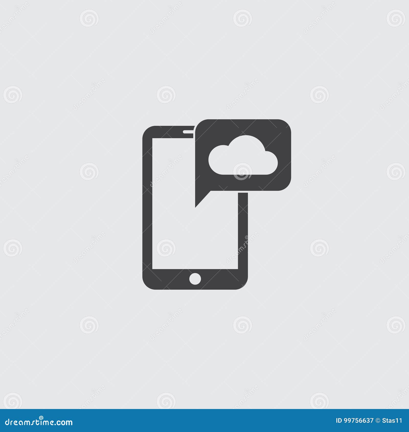 Smartphone with Cloud Icon in a Flat Design in Black Color. Vector ...