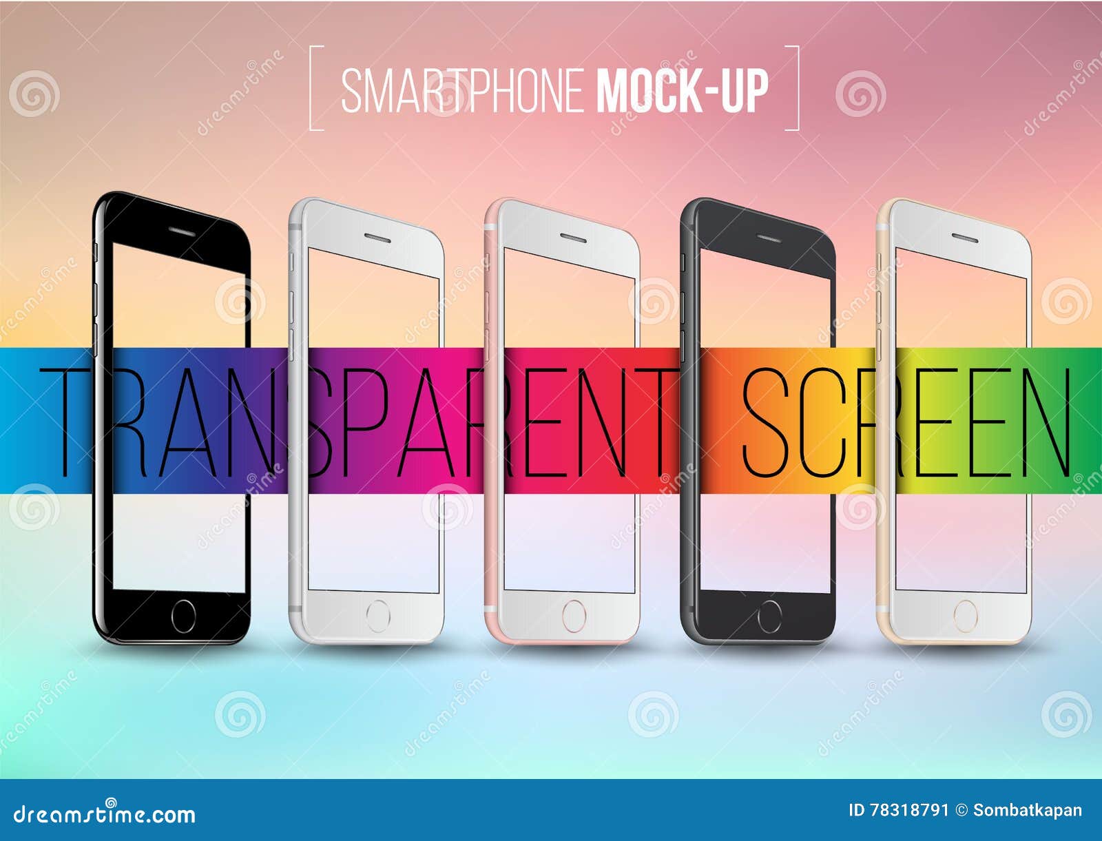 Smartphone Collection Mock-ups with Transparent Screen Stock Vector ...