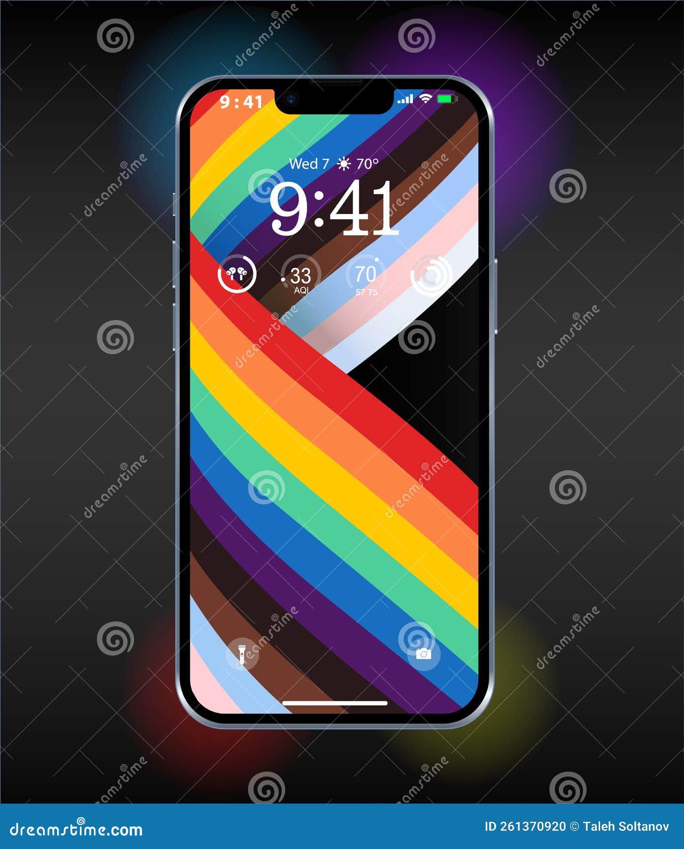 Smartphone with Coloured Screen Savers Isolated Black Background ...