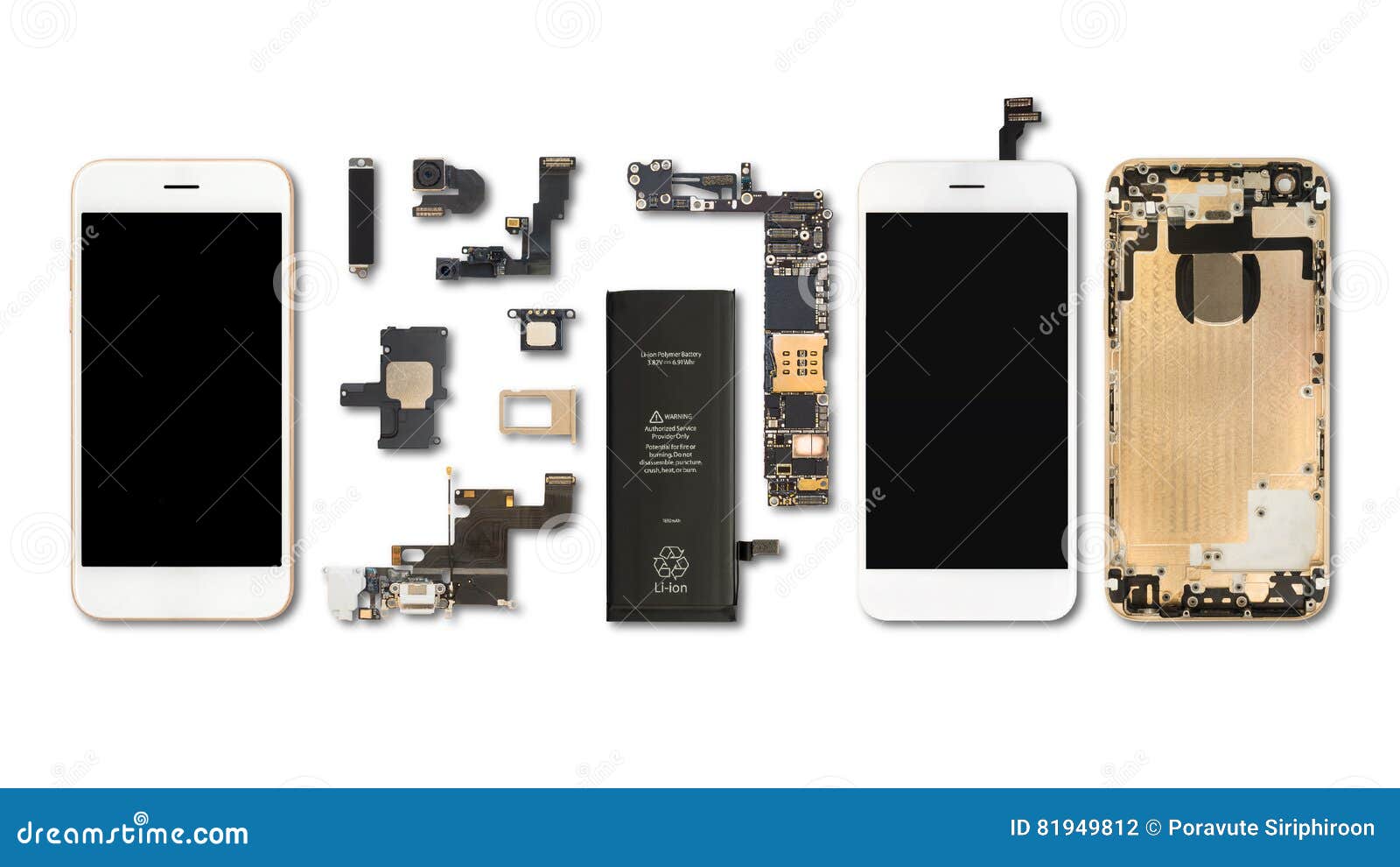 Smartphone Components Isolate on White Stock Photo - Image of electric ...