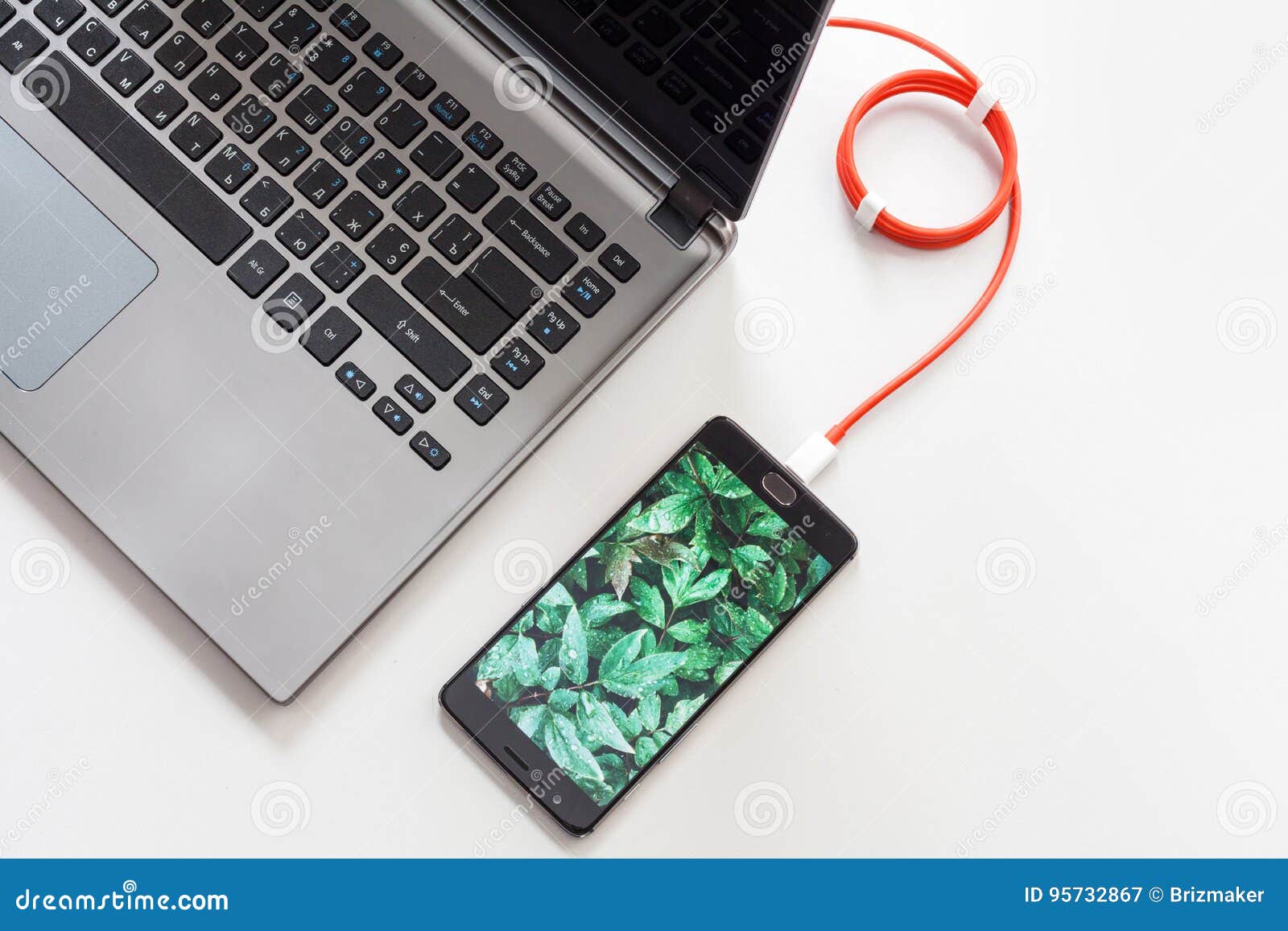 Smartphone is Connecting To Laptop Computer Close-up Stock Image ...