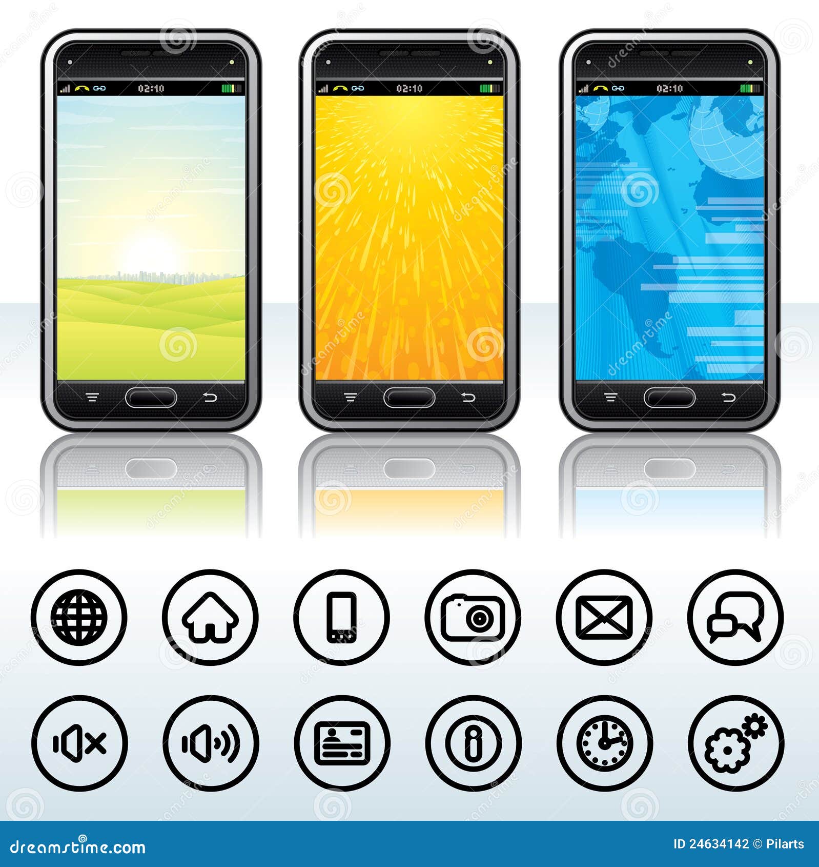 Smartphone with Contour Icons Stock Vector - Illustration of mobile ...