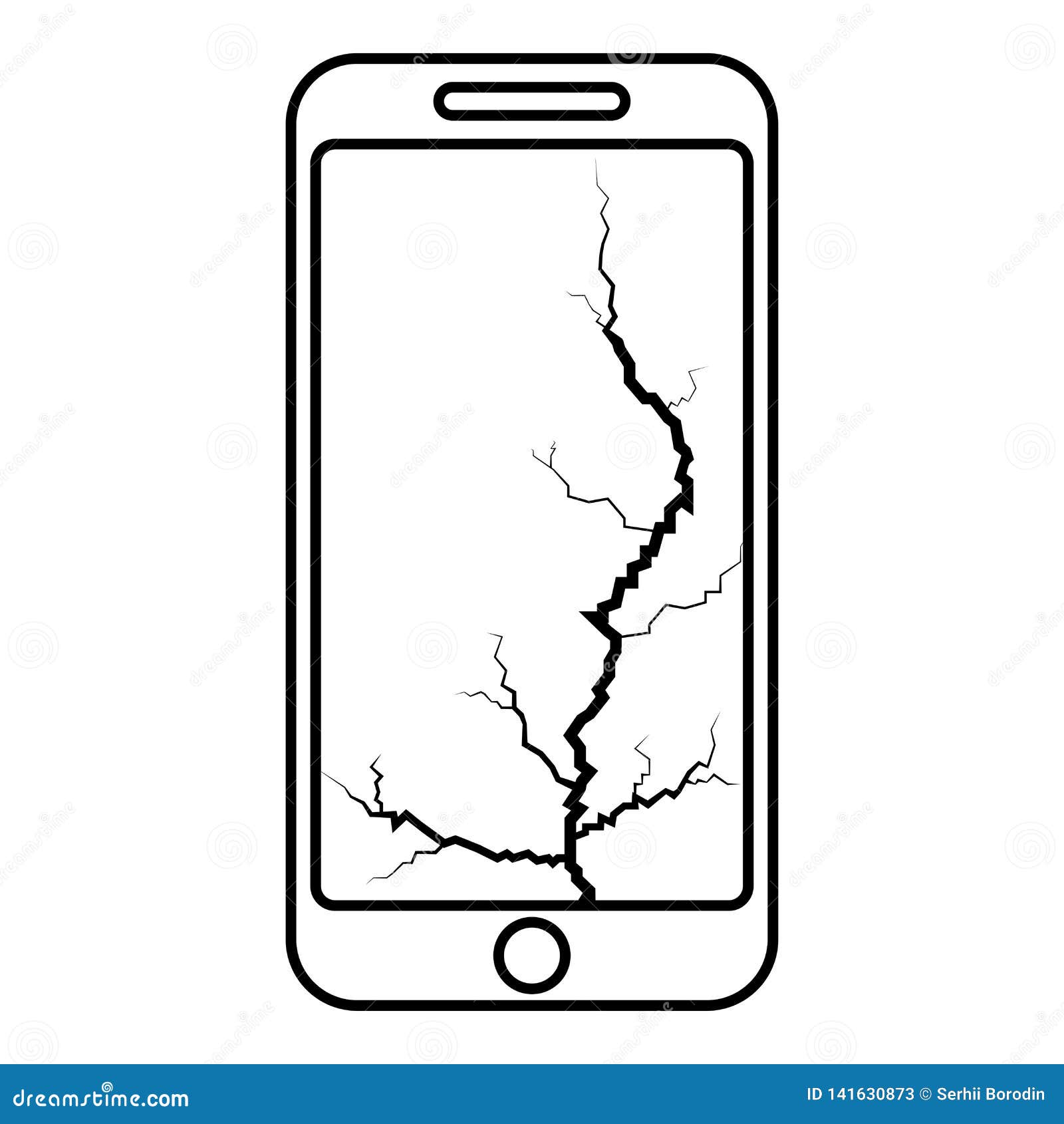 Smartphone Crack Screen. Damage Mobile Phone Front View Template ...