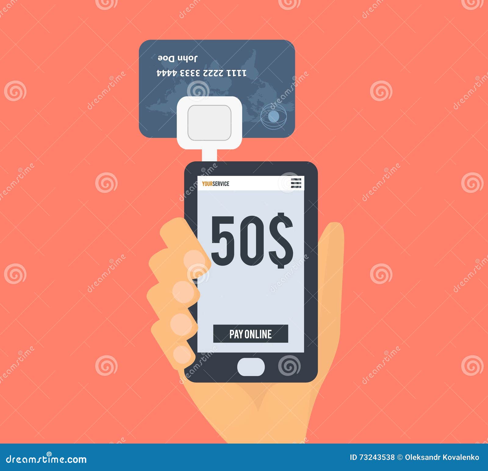 Smartphone Credit Card Reader. Hand with Mobile Phone Bank Card and ...