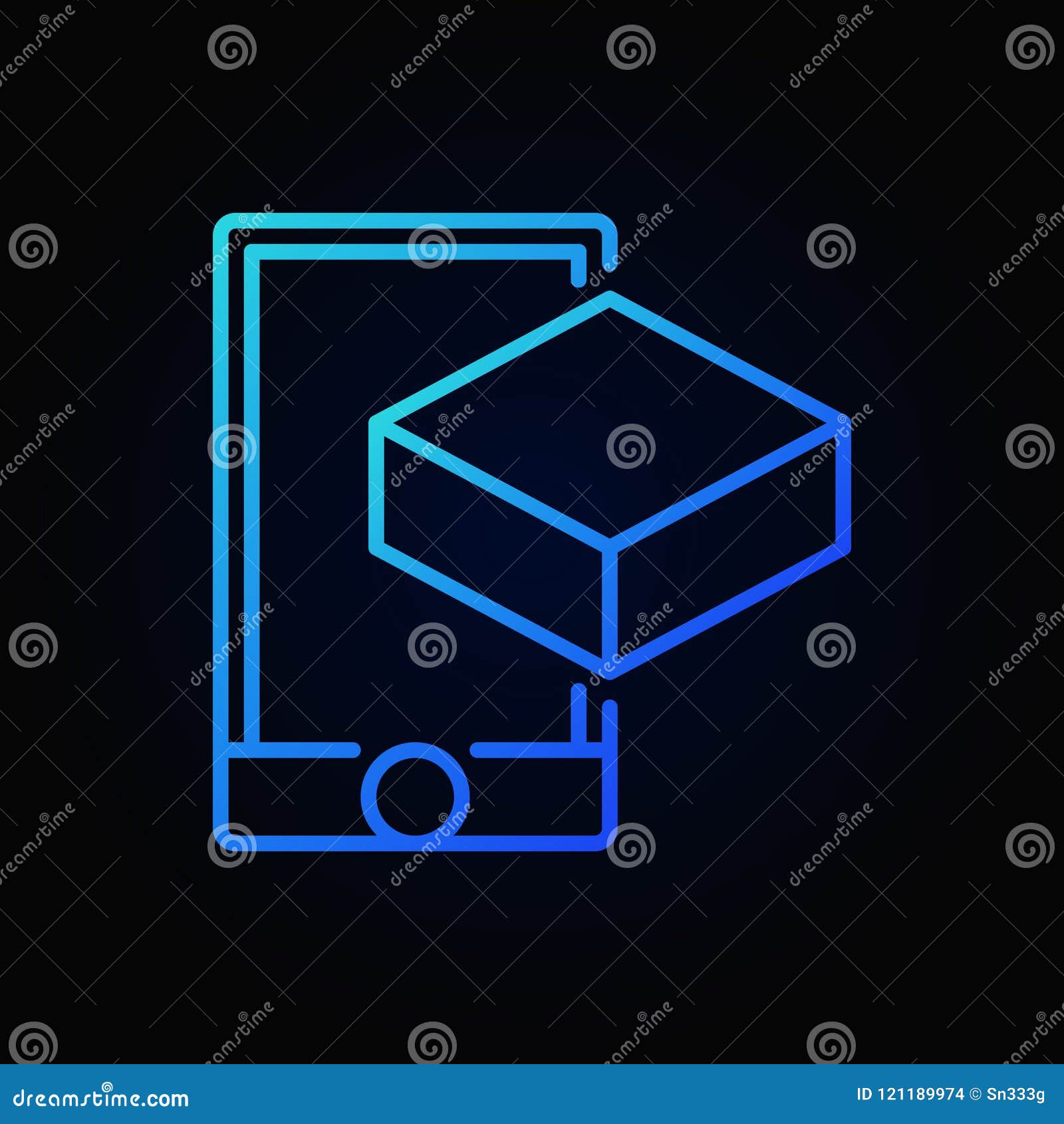 Smartphone With 3d Cube Hand Drawn Outline Doodle Icon. Vector ...