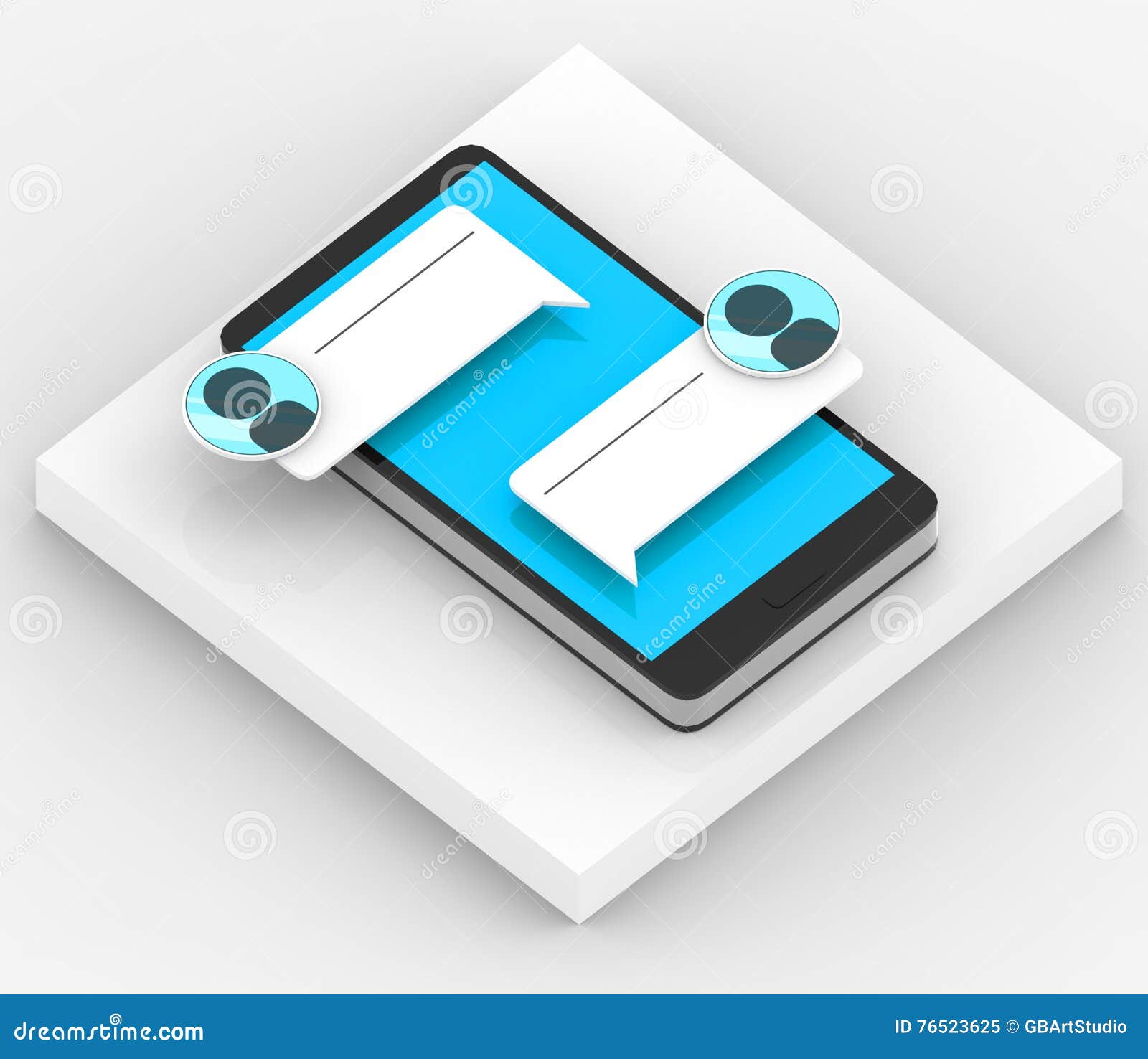 Smartphone 3D with Blue Massage Icon on White Background Stock ...