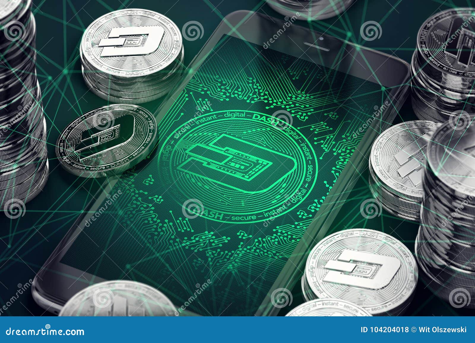 Smartphone With Dashcoin Trading Chart On-screen Among Piles Of Silver ...