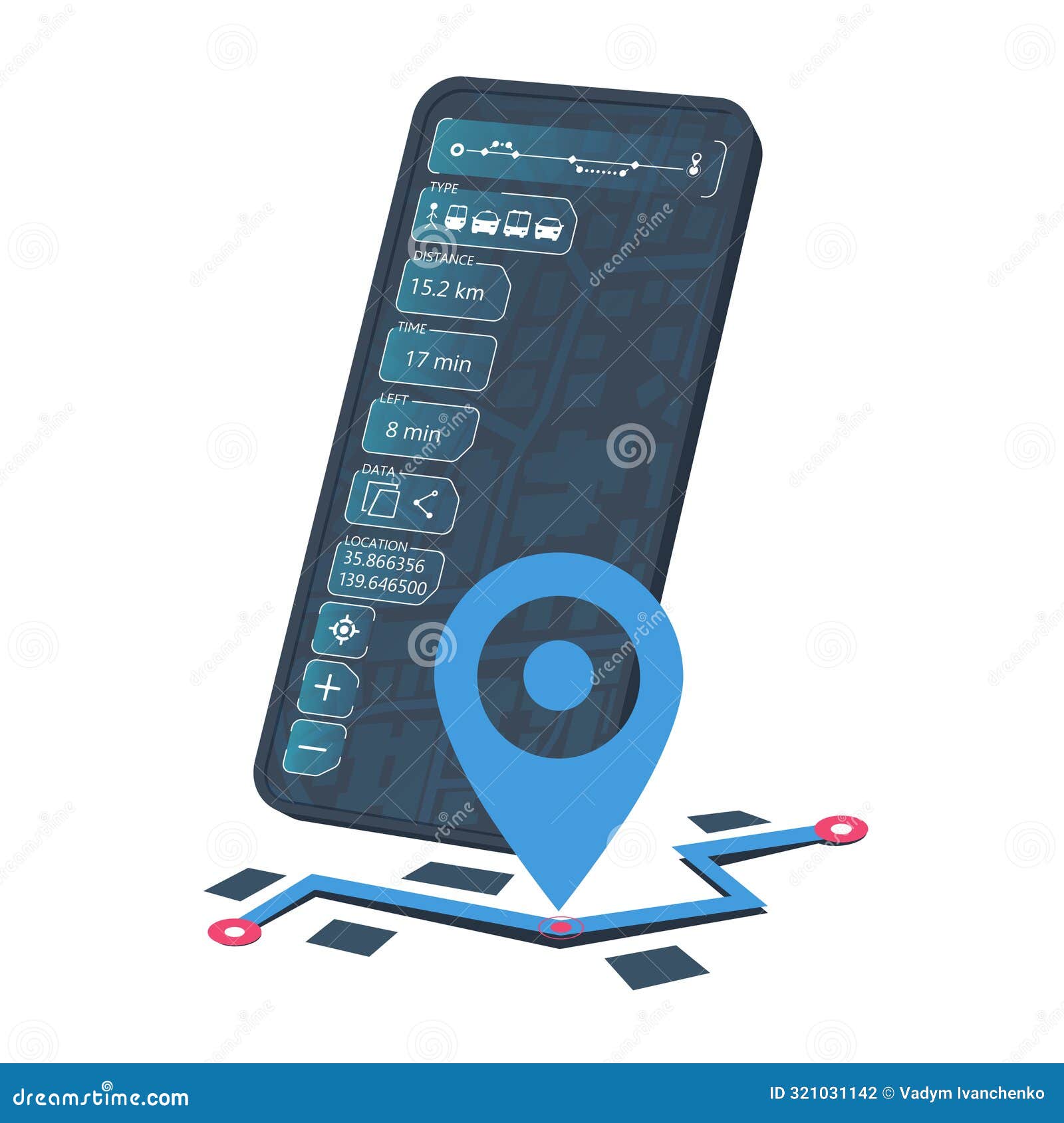 Smartphone with Data of Trip on Map. App with Route Open on it. Travel ...
