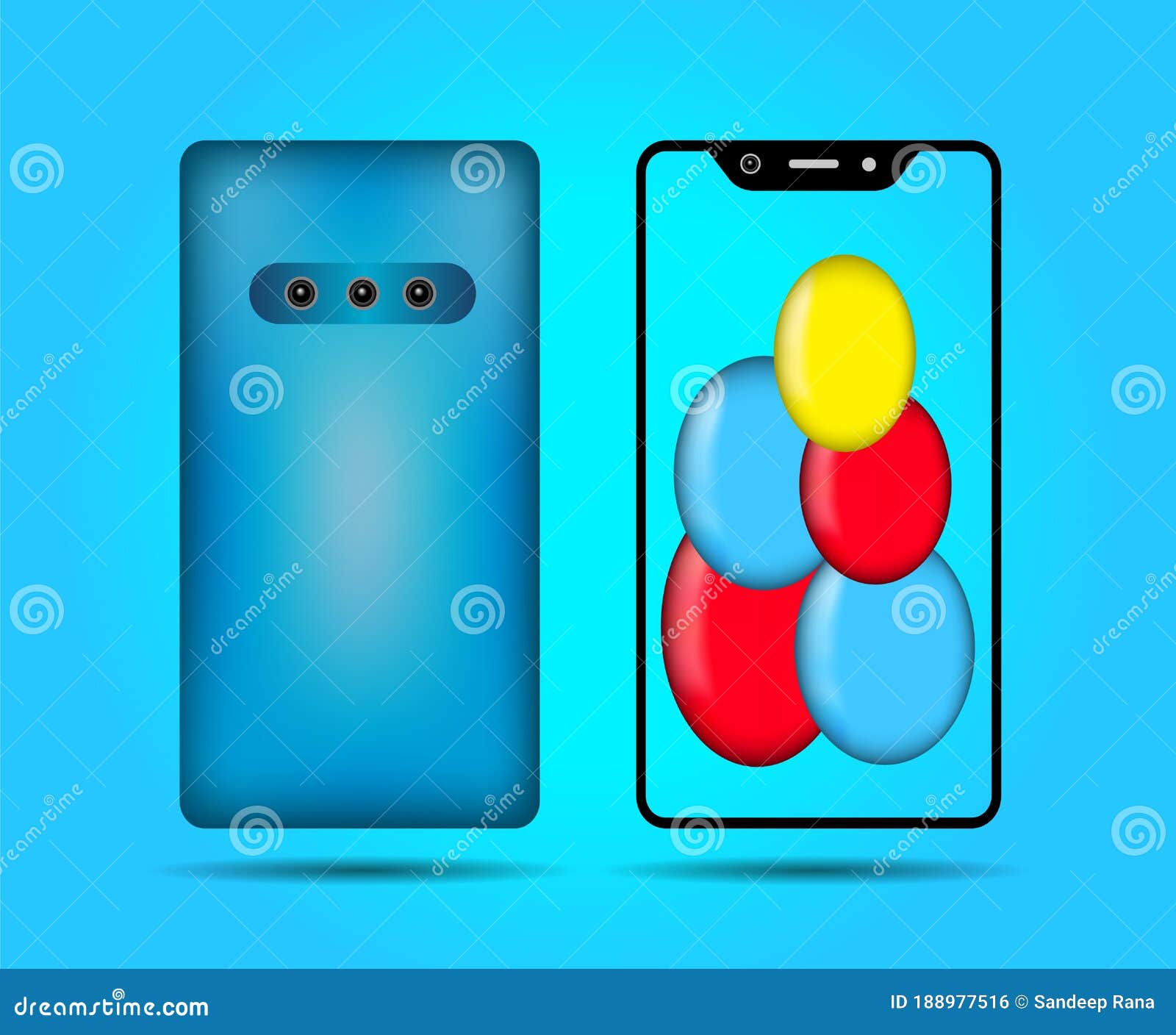 Smartphone Vector from Front and Back Isolated in Blue Background ...