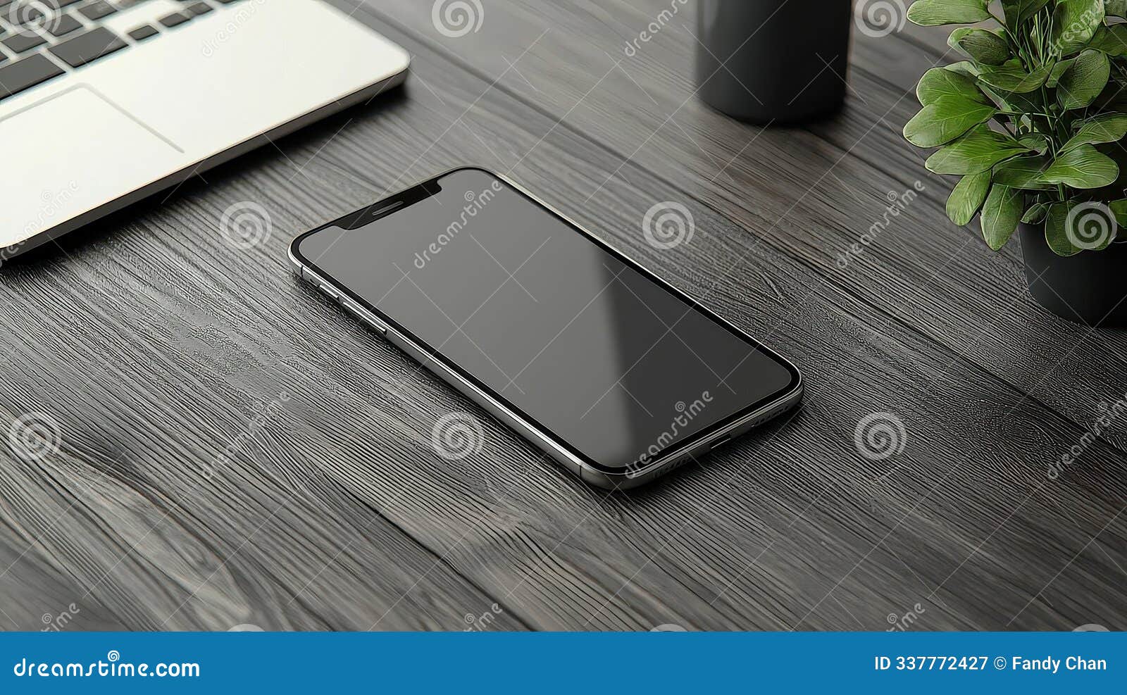 Smartphone on Desk with Laptop and Plant - Minimalist Workspace Setup ...