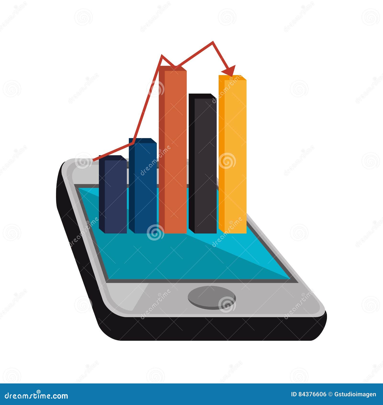 Smartphone Device with Statistics Graphic Stock Illustration ...