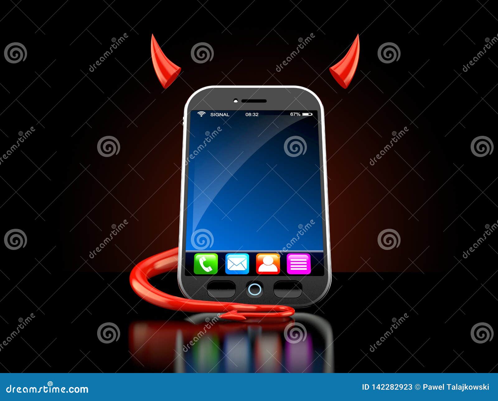 Smartphone with Devil Horns and Tail Stock Illustration - Illustration ...